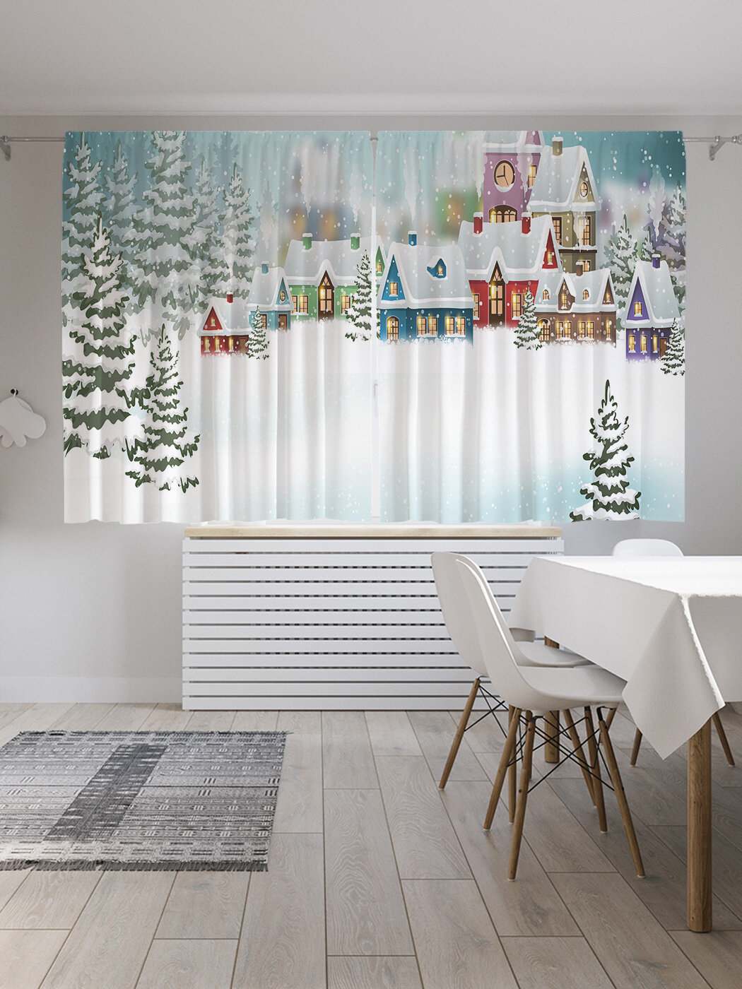 Фотошторы короткие "Снежный городок", 2 полотна шириной по 145 см, высота 180 см, JoyArty, серия Новый год
