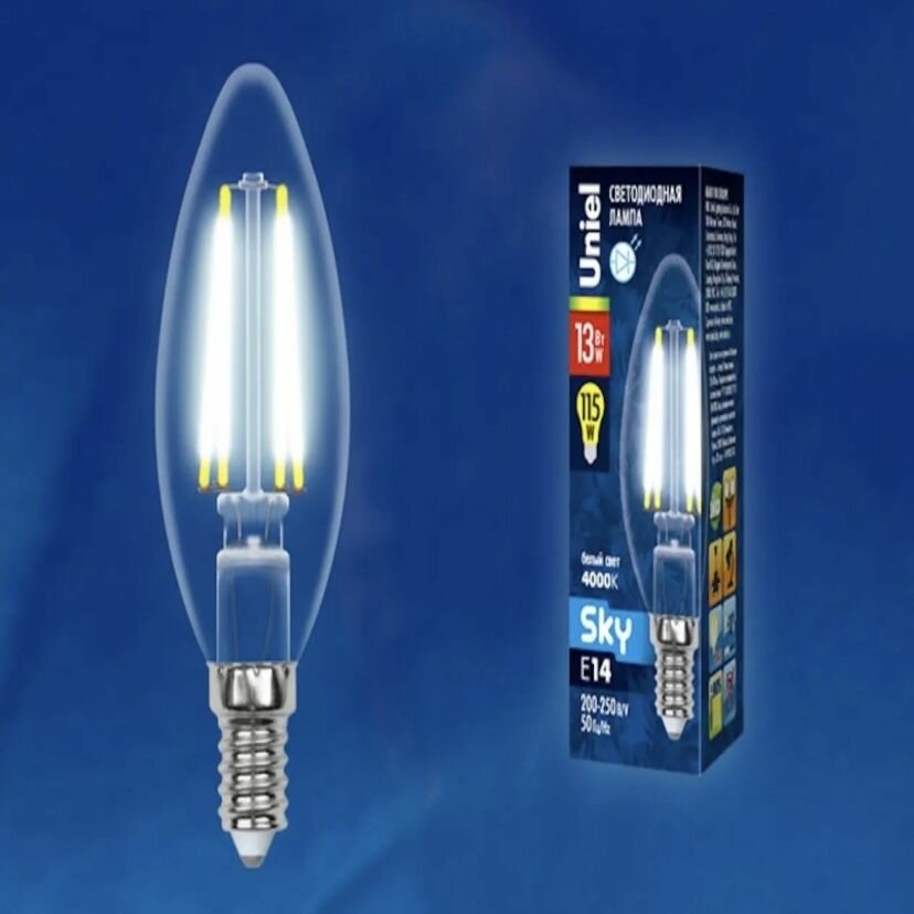 Uniei SKy Светодиодная лампочка 13w(светит как 125w) C35(PLS02WH) E14 4000K белый свет