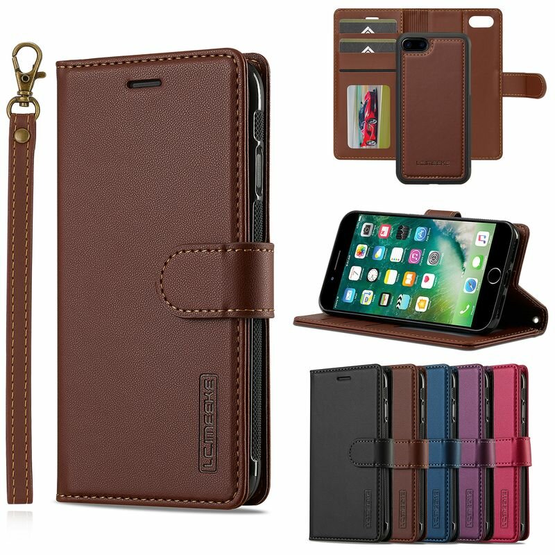 LCIMEEKE Чехол-книжка для Apple iPhone 7 / 8 / SE 2022 (SE 3) /Айфон 7, 8, СЕ 2022 (СЕ 3) Роскошный дизайнерский 2 в 1 съемный кожаный чехол-кошелек с ремешком на руку