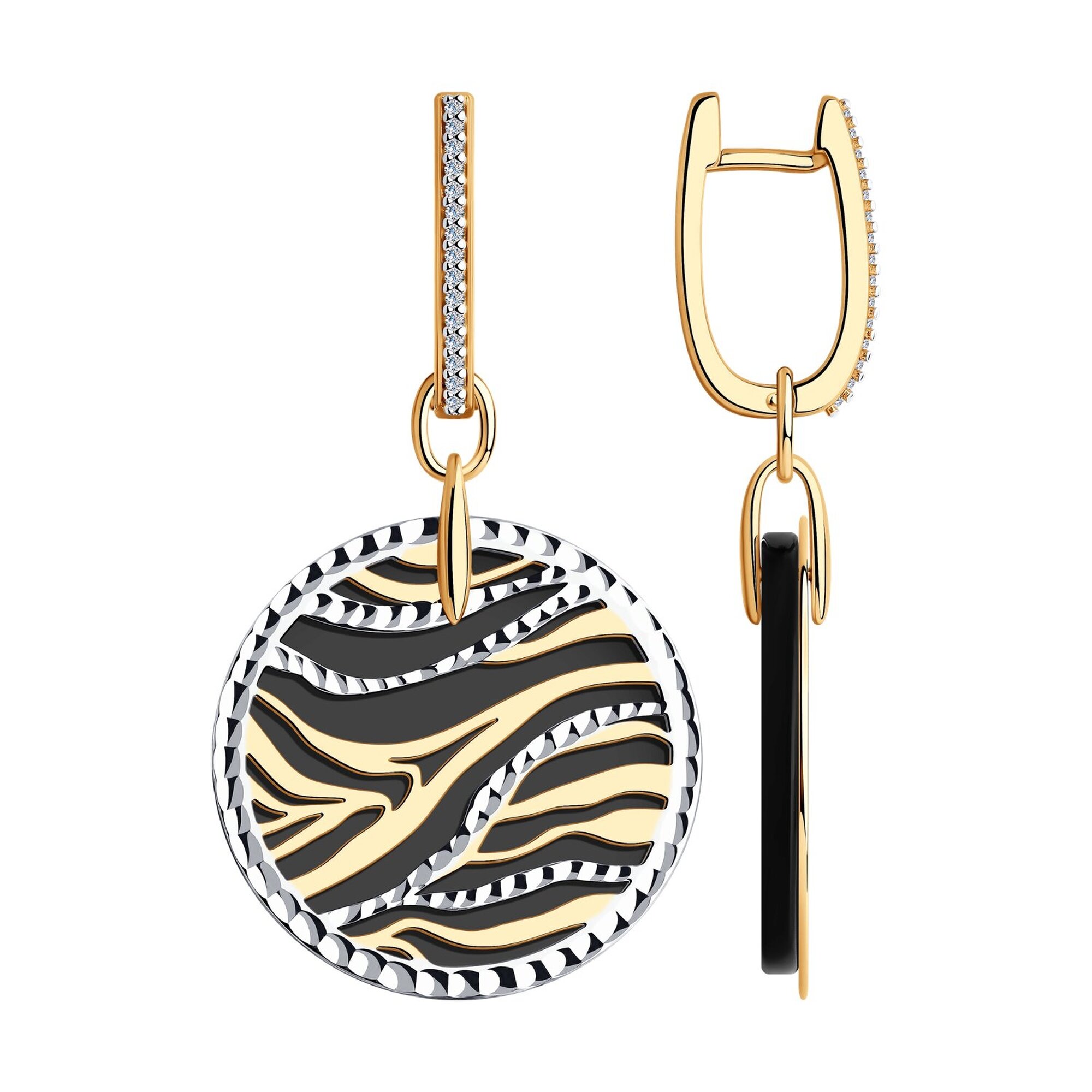 Серьги с подвесками, трансформеры, серебро, 925 проба, золочение, агат, фианит