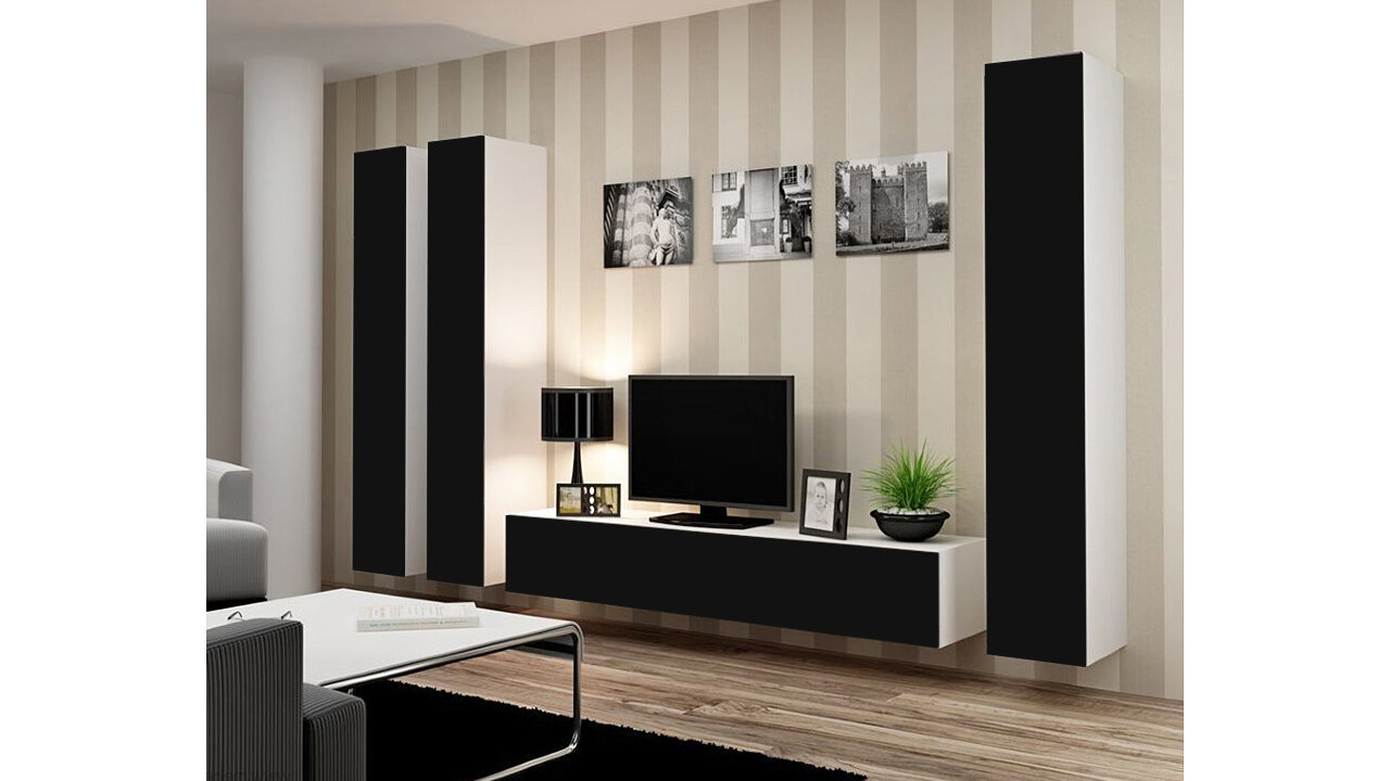 Гостиная Виго 1 Черный 0190 / Белый Фасадный 0101 NEW 300x42x180 см, черный, белый фасадный GOODFORM