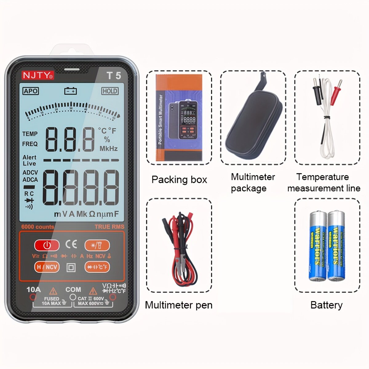 Умный цифровой мультиметр - 6000 отсчетов TRMS для измерения напряжения, тока, сопротивления, целостности цепи, скважности, емкости, температуры и частоты