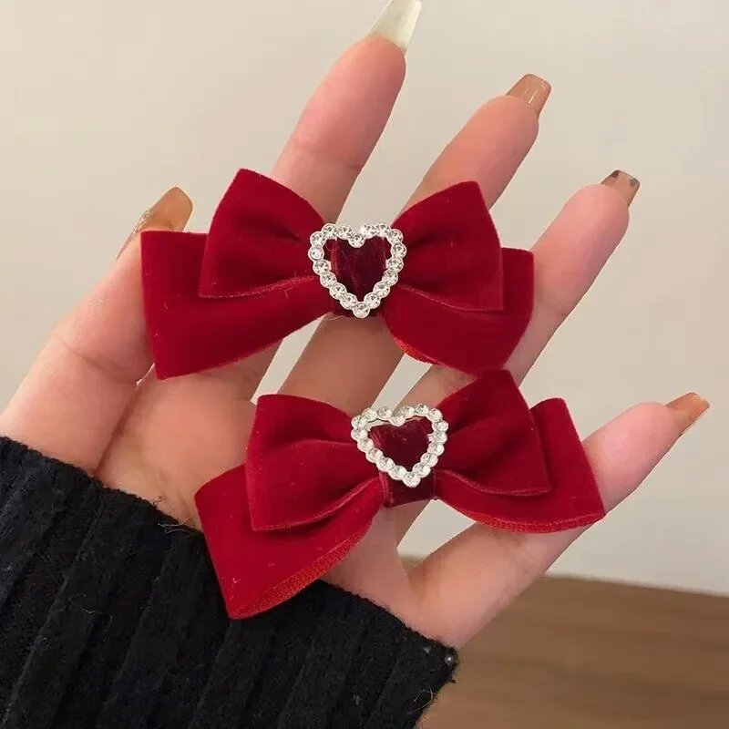 Бархатные банты для волос, 2 шт, красный, черный Бордовый, 2pc red