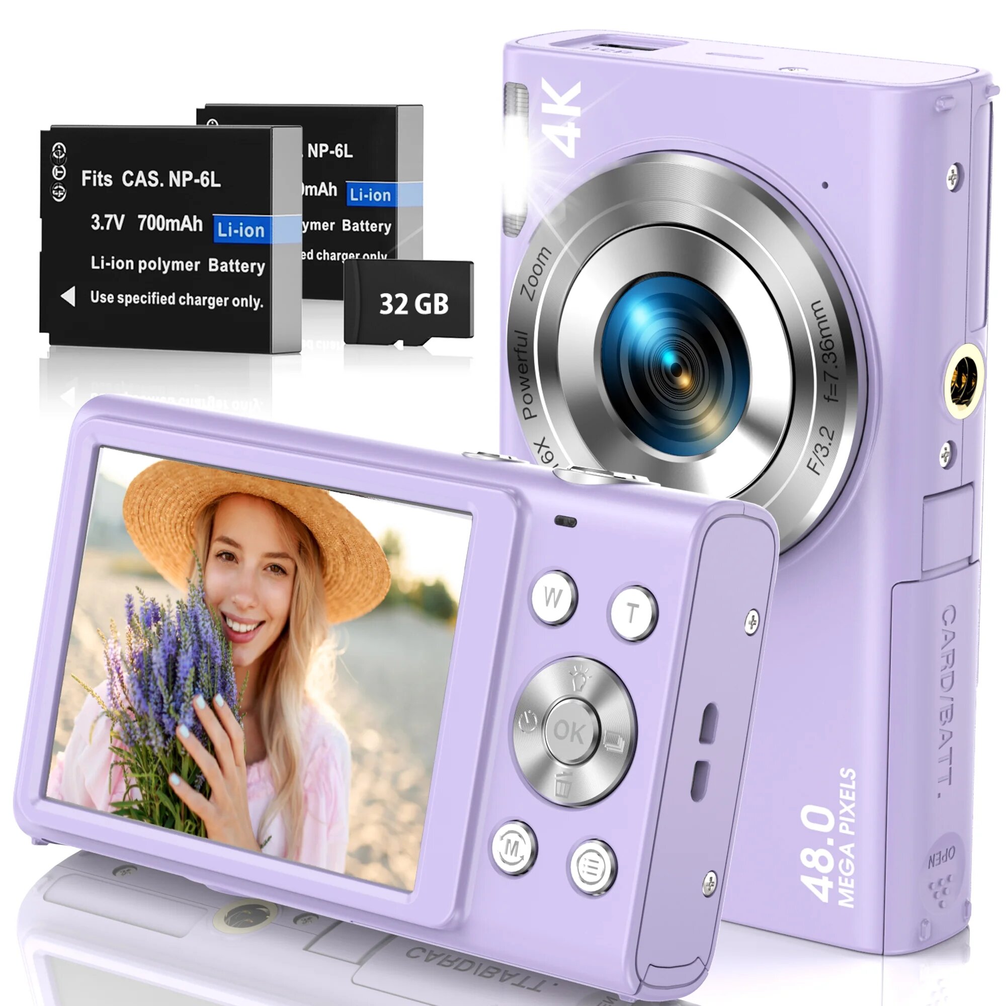 Цифровая камера 4K Vlogging Camera, с 32 ГБ TF-картой, 2,8-дюймовым экраном, 48 МП, 16-кратным зумом и автофокусом, веб-