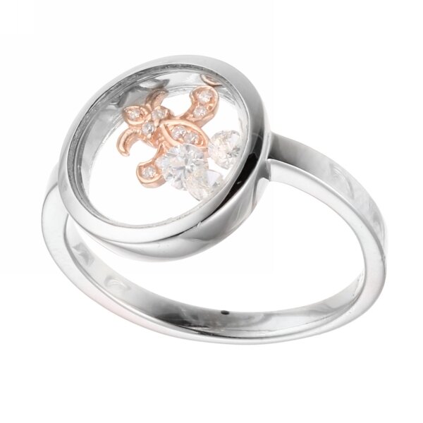 Кольцо, серебро, 925 проба, золочение, родирование, стекло, циркон