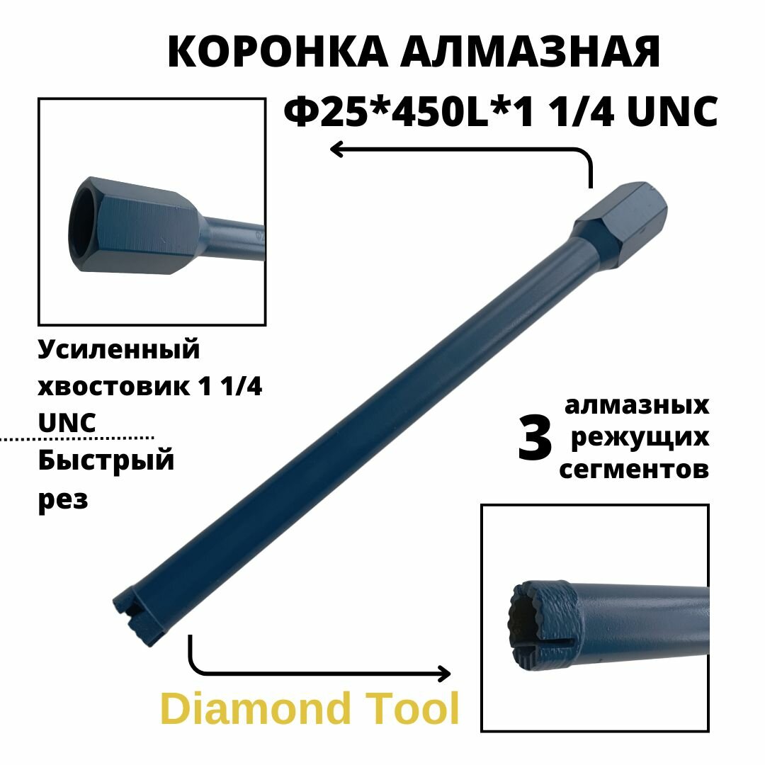 Алмазная коронка Diamond Tool 25мм*450мм*1 1/4 UNC