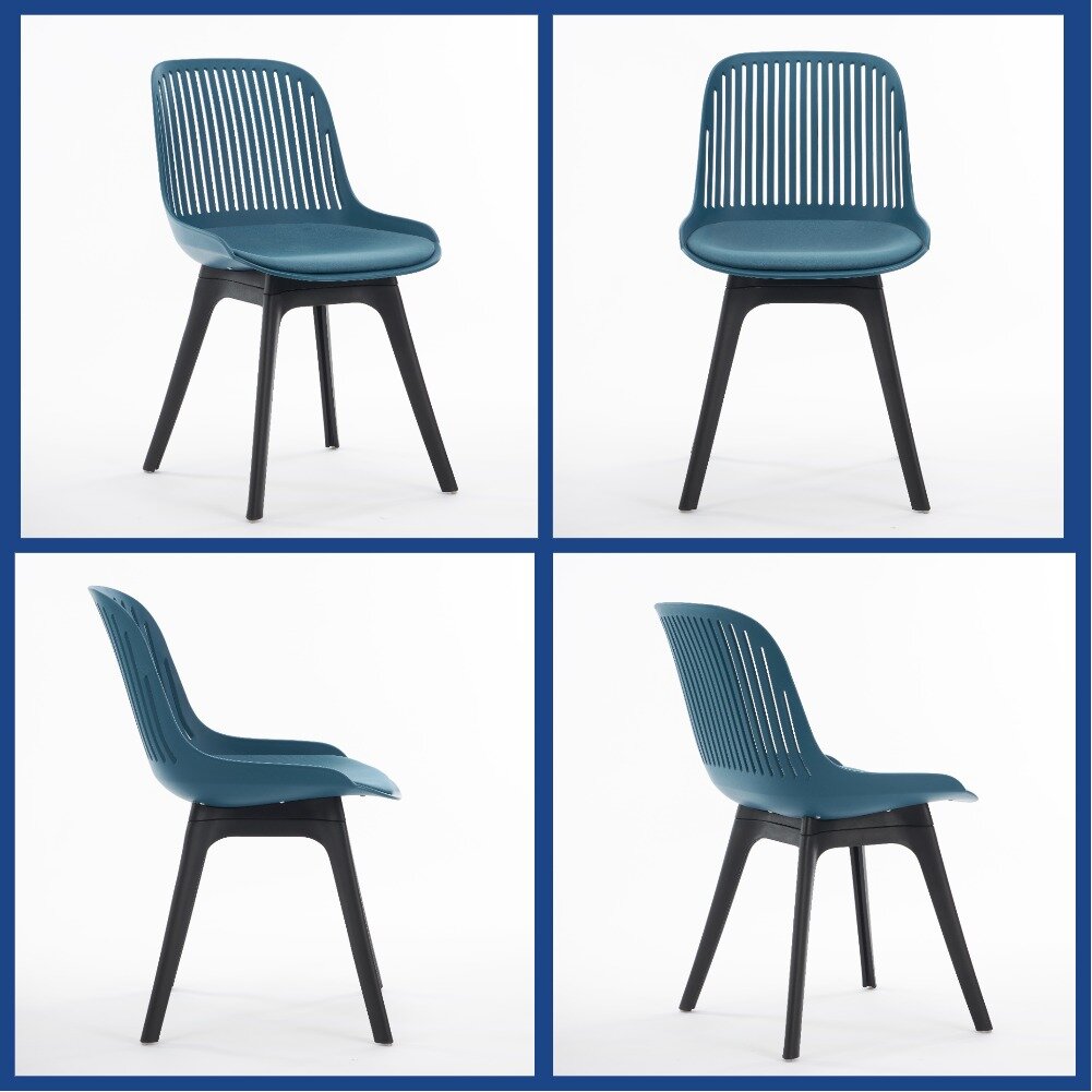 Набор из четырех мягких стульев Horeca из литого пластика с сиденьем из экокожи. Синий