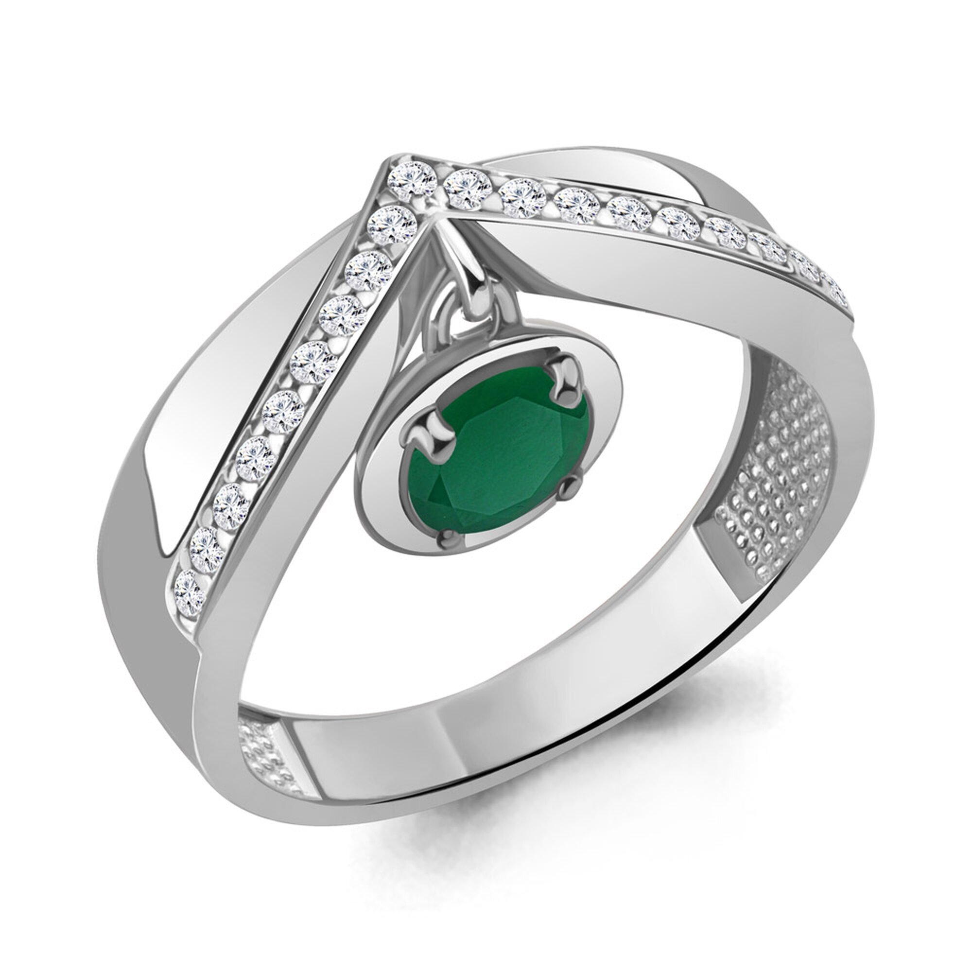 Кольцо, серебро, 925 проба, родирование, агат, фианит