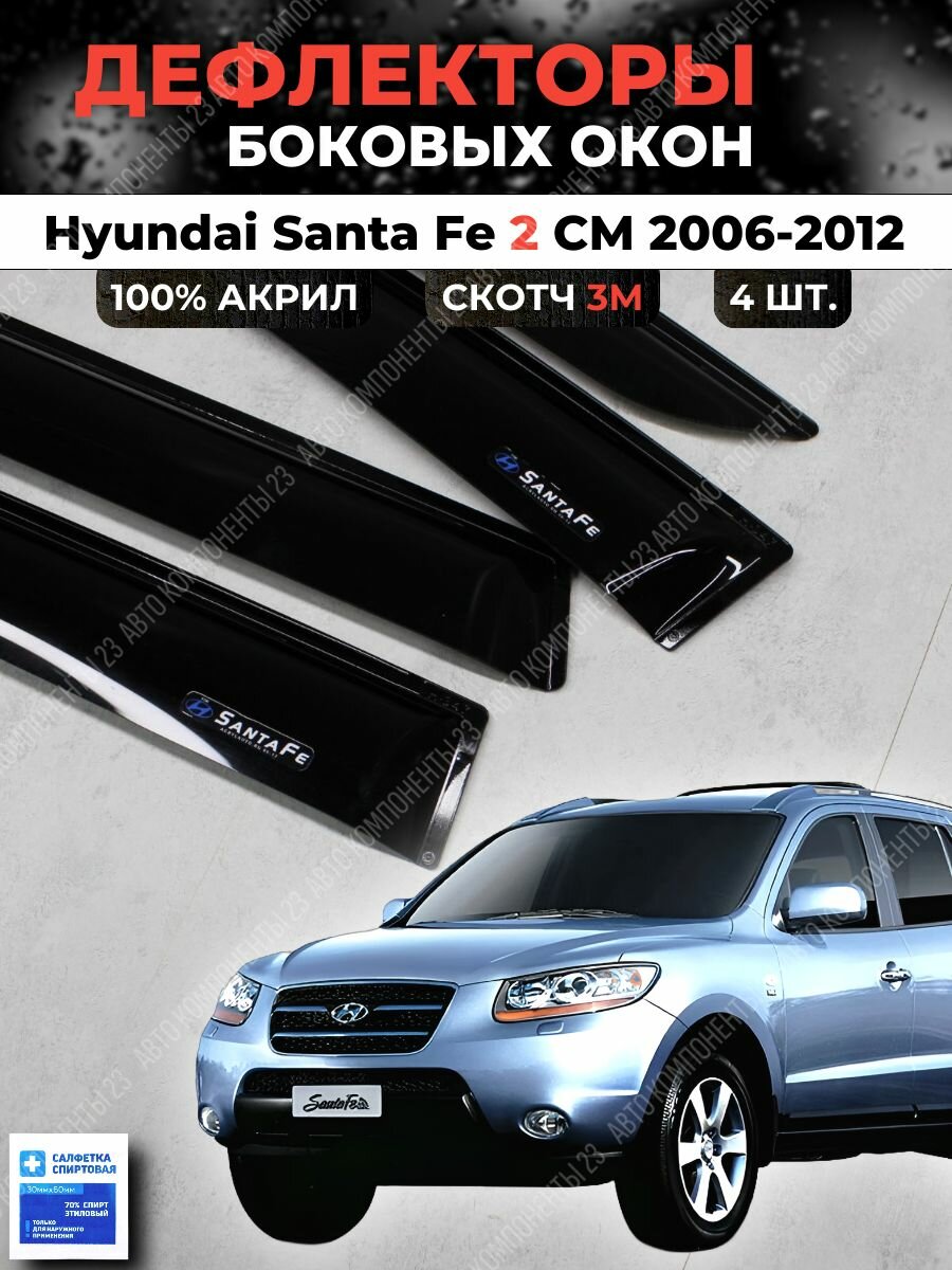 Дефлекторы окон Хендай Санта Фе 2 CM 2006-2012 / Ветровики Hyundai Santa Fe