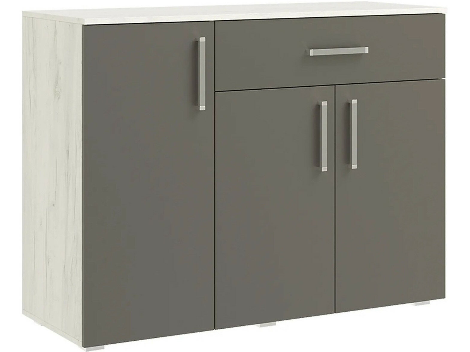 Комод из ЛДСП с одним ящиком и тремя секциями за распашными дверьми, 120x45x91, крафт белый/графит