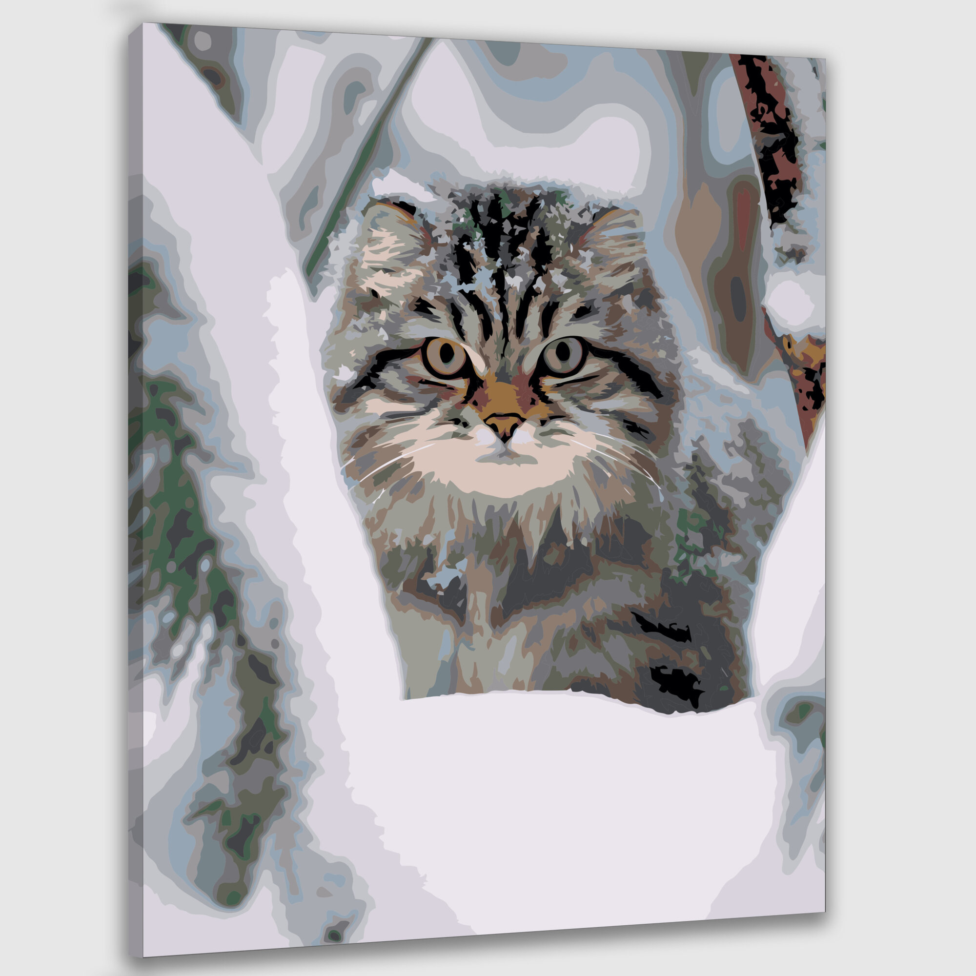 Картина по номерам 40x50 см, Манул, заснеженный лес, кошка, загадочная натура, пронзительный взгляд, зимний пейзаж