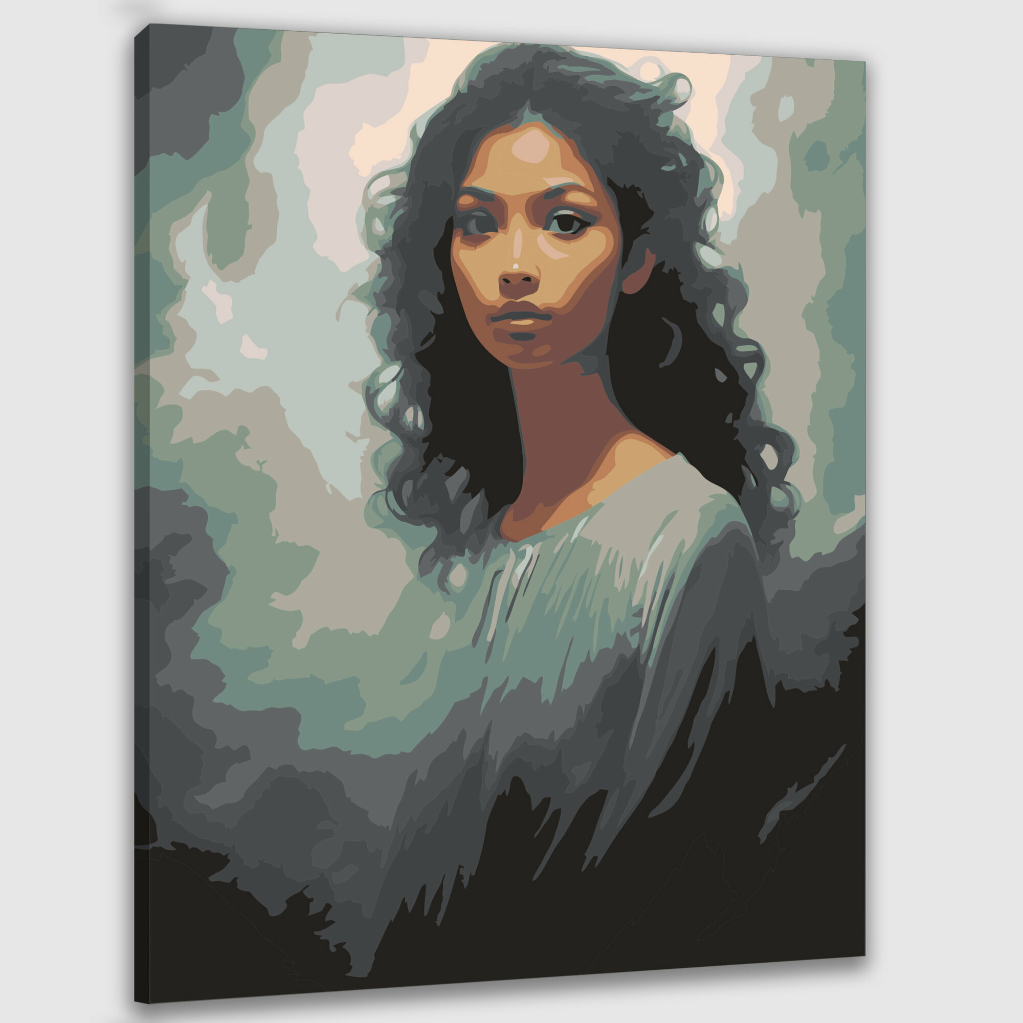 Картина по номерам 40x50 см, картина, масло, девушка, очарование, лицо, безмятежное, загадочное, туман, свет