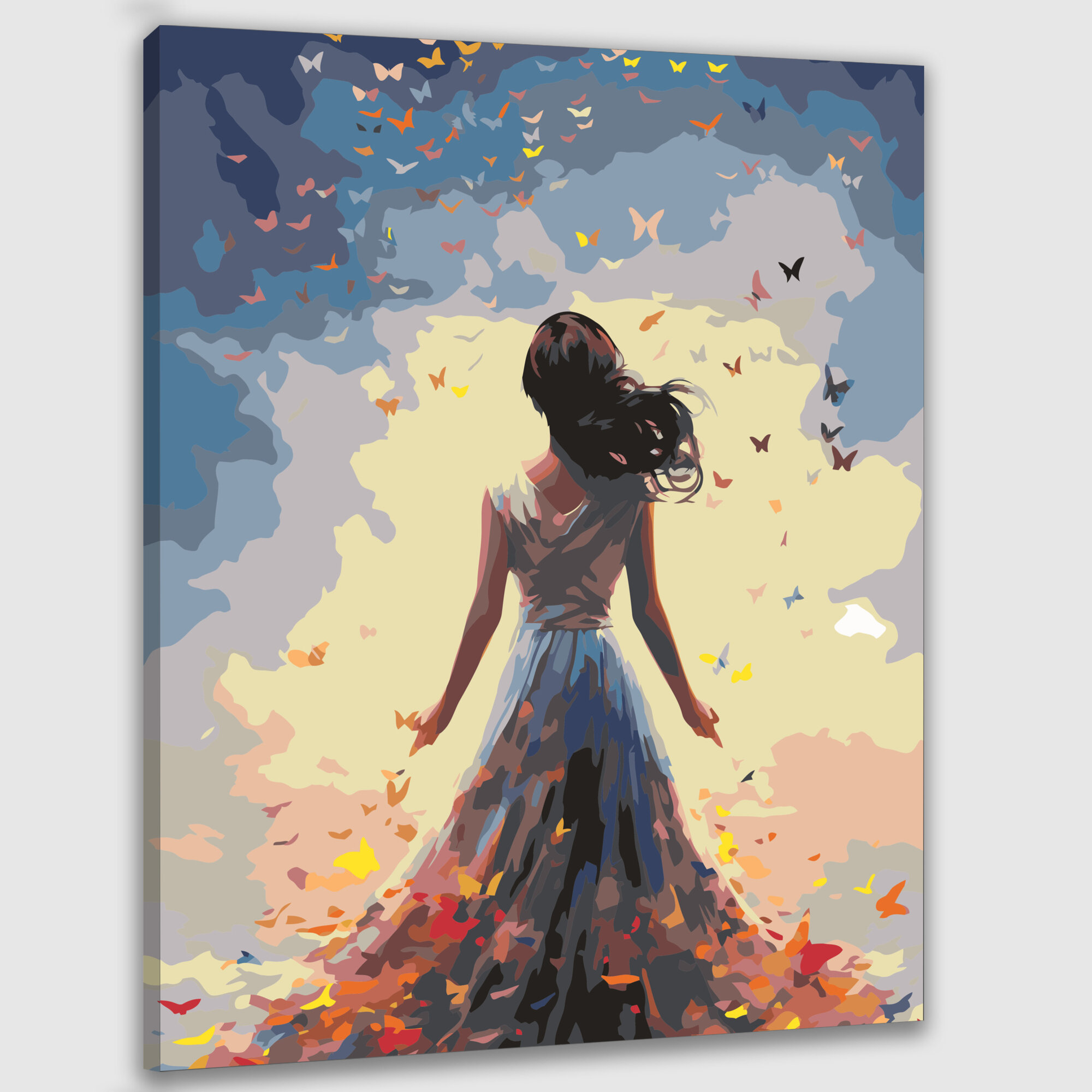 Картина по номерам 40x50 см, женщина, спина, руки, небо, бабочки