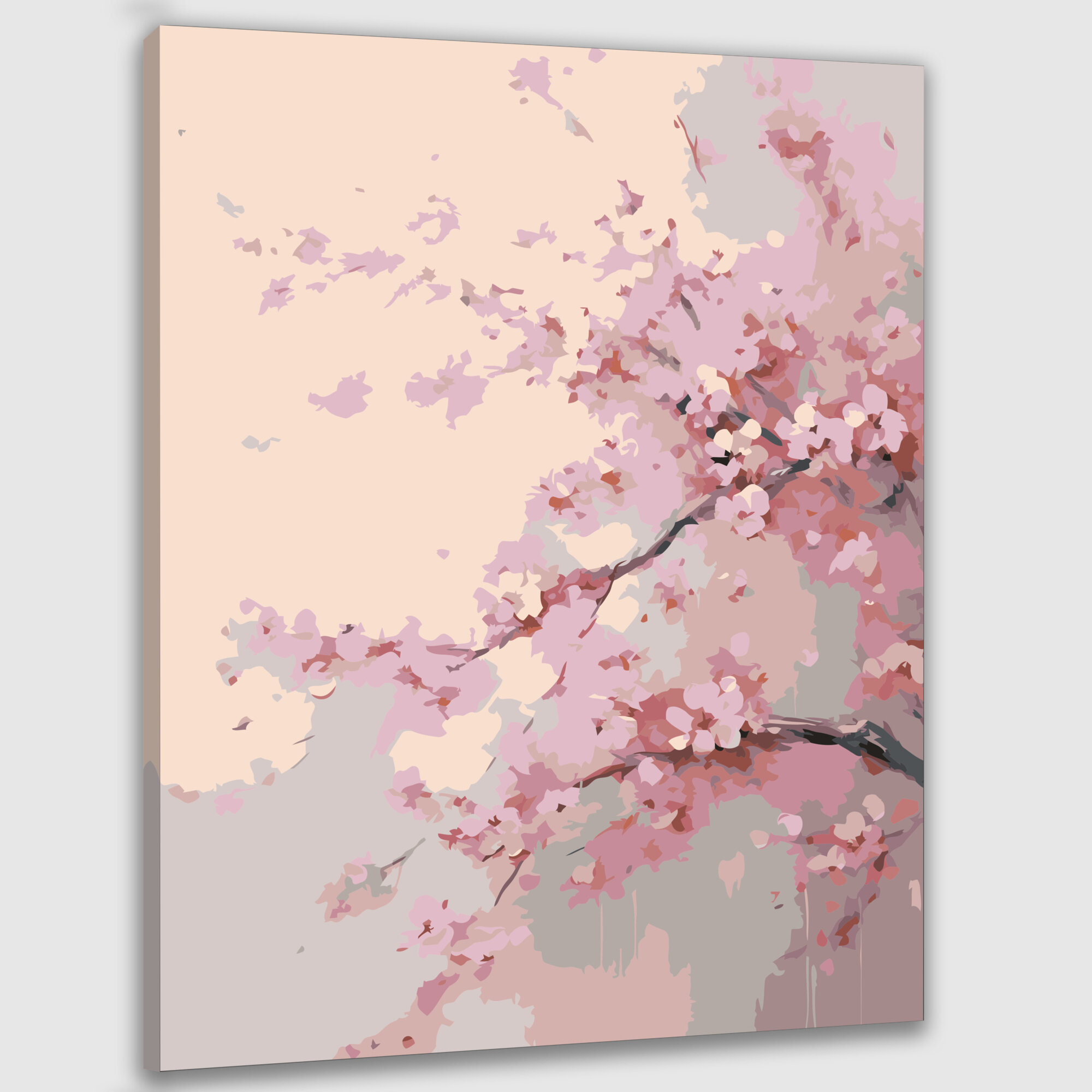 Картина по номерам 40x50 см, вишневые деревья, розовые цветы, глубина, текстура, оттенки розового и белого, спокойствие