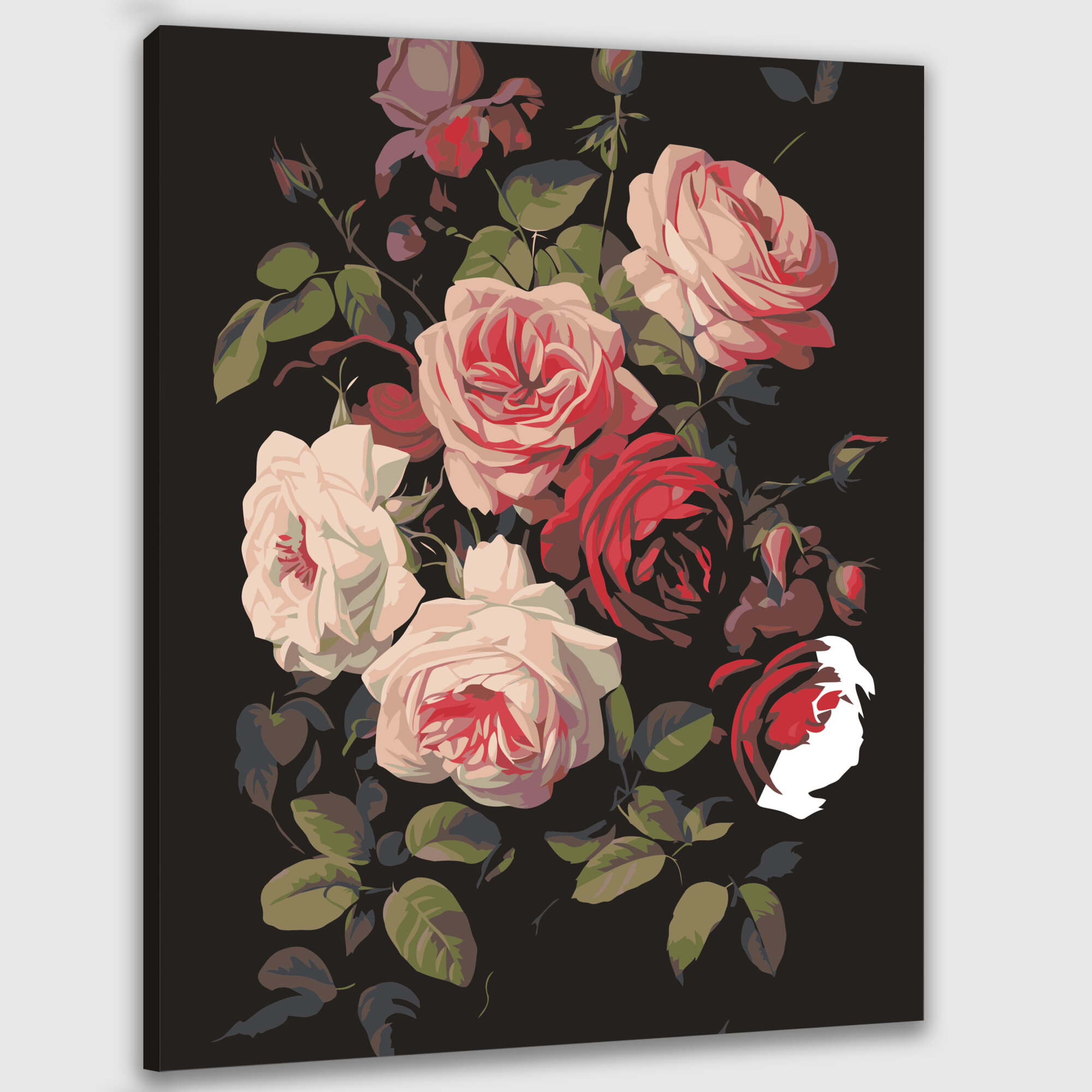 Картина по номерам 40x50 см, картина маслом, яркая, букет роз, насыщенные красные оттенк, розовые оттенки, красота