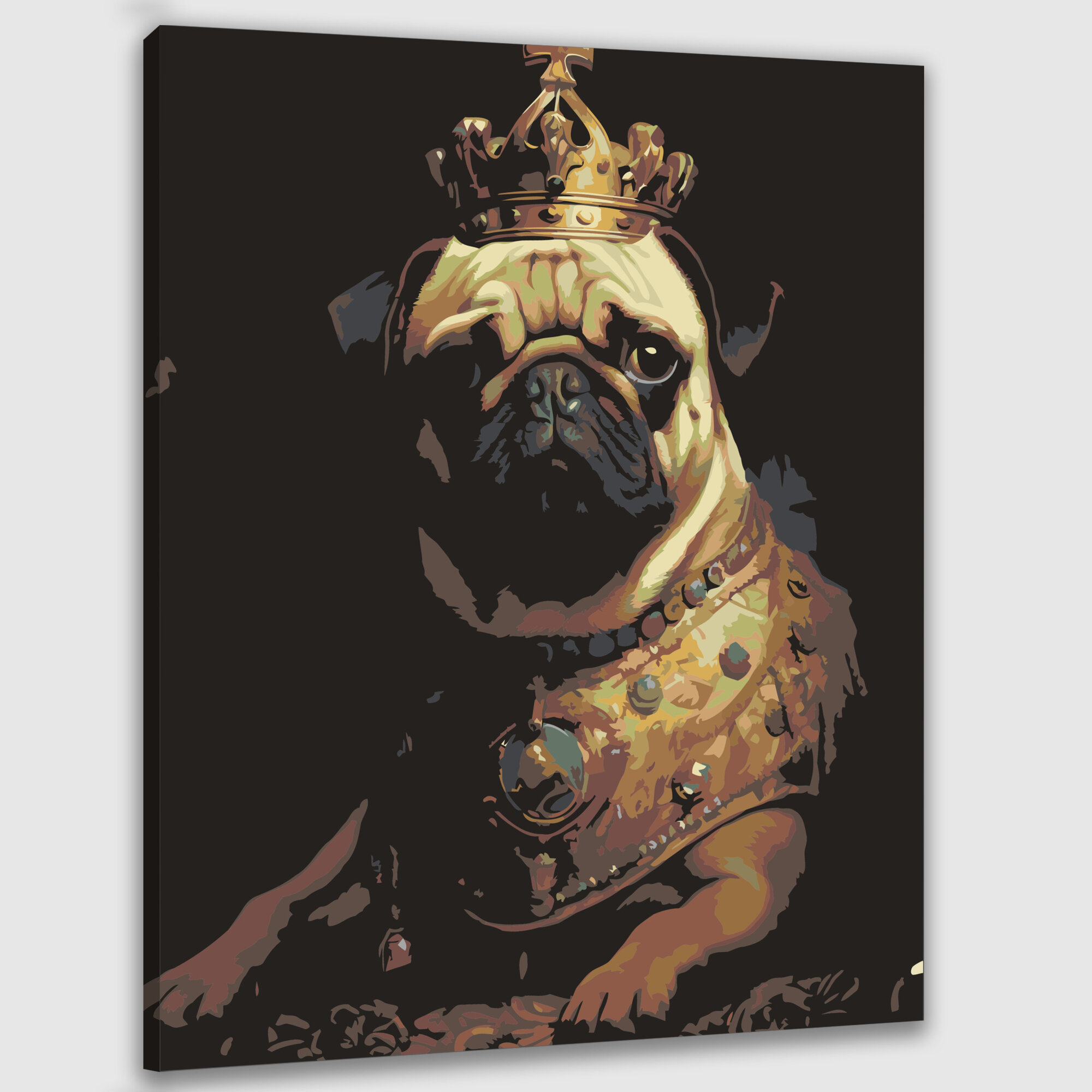 Картина по номерам 40x50 см, картина, масло, мопс, царственное выражение лиц, золотые украшения, элегантность, грация