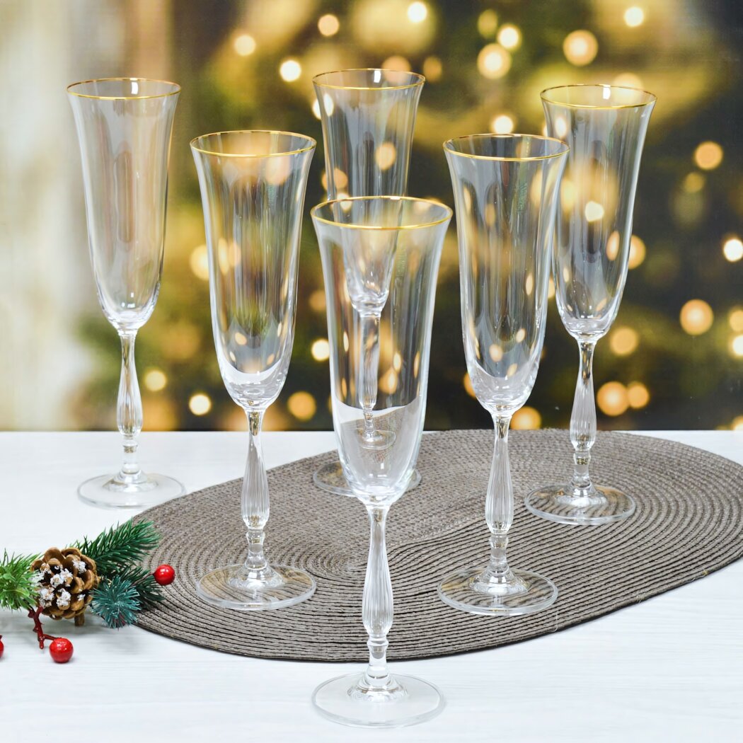 Набор фужеров для шампанского "Fregata", 6 шт, 190 мл, стекло, золотая отводка