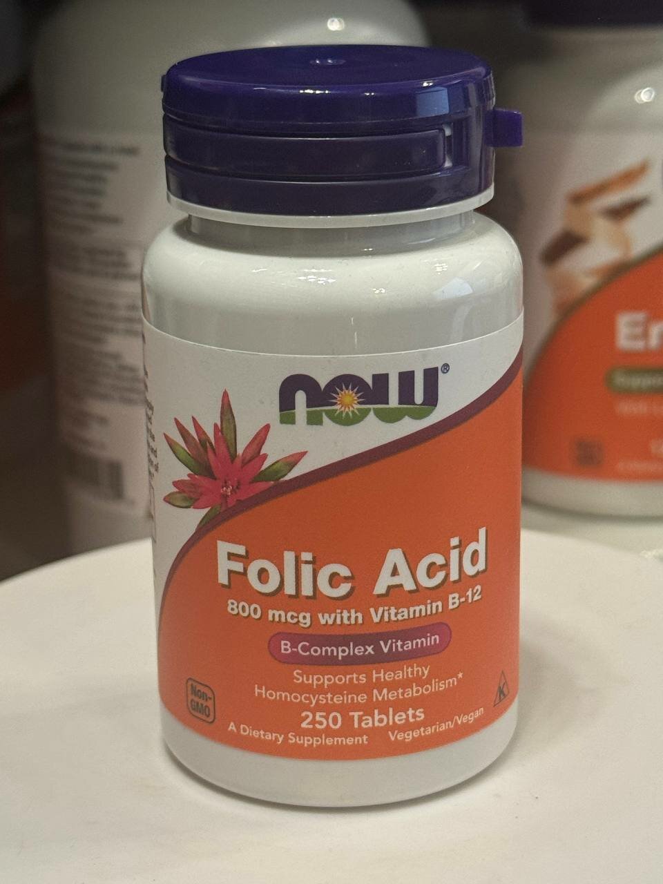 NOW Folic Acid with Vitamin B-12 800 mcg, Фолиевая кислота с Витамином В-12 800 мкг, 250 таблеток