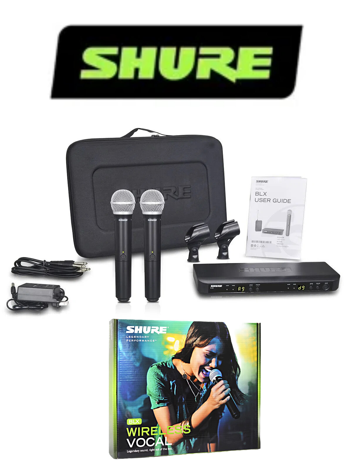 Микрофон Shure BLX288 BETA58A для живого вокала, черный матовый, радиосистема с двумя ручными микрофонами