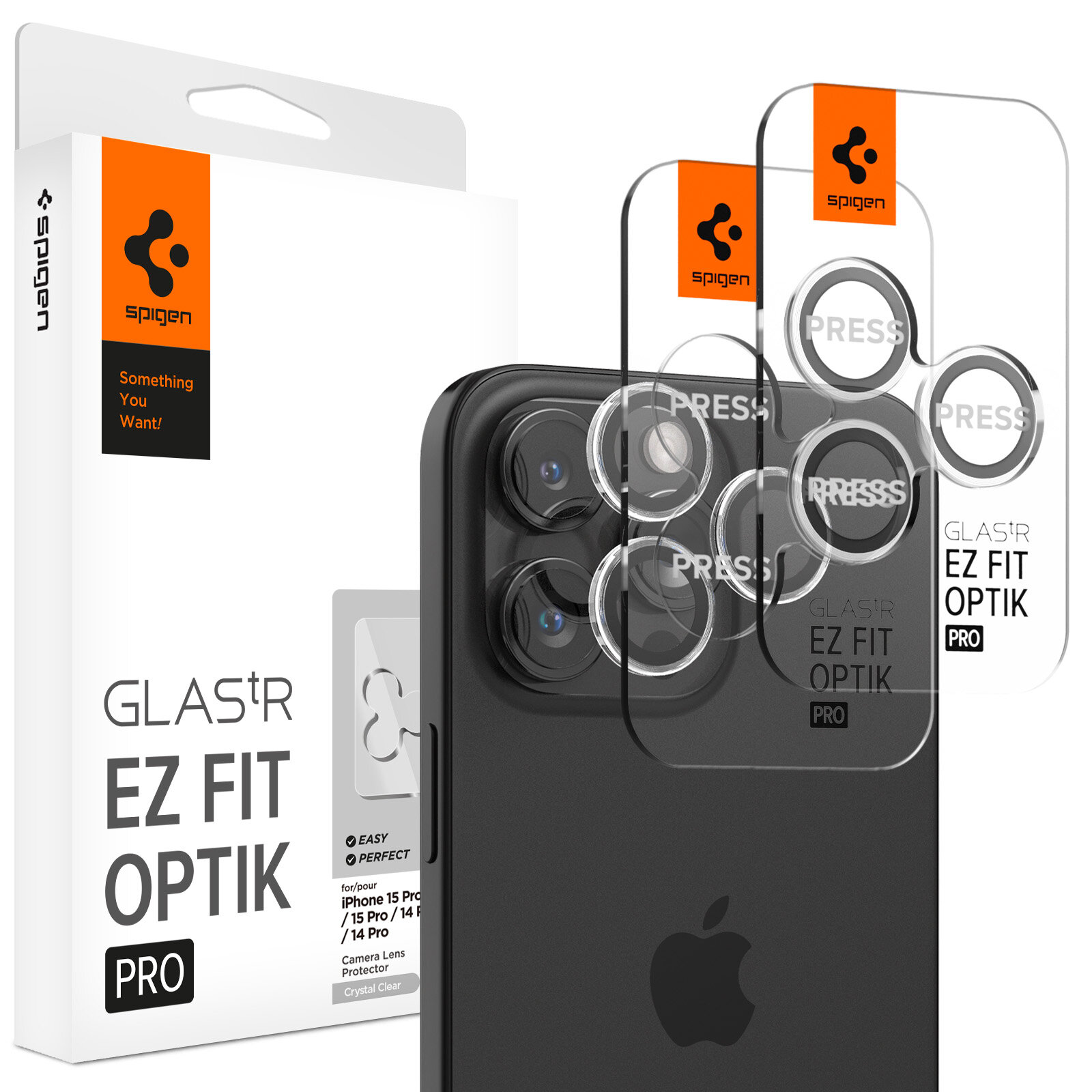 Защитное стекло для камеры Spigen на Apple iPhone 15 Pro/15 Pro Max (AGL06914) Glass tR EZ Fit Optik Pro 2 шт / Спиген стекло для камеры для Айфон 15 Про Макс, прочное, олеофобное покрытие, прозрачное
