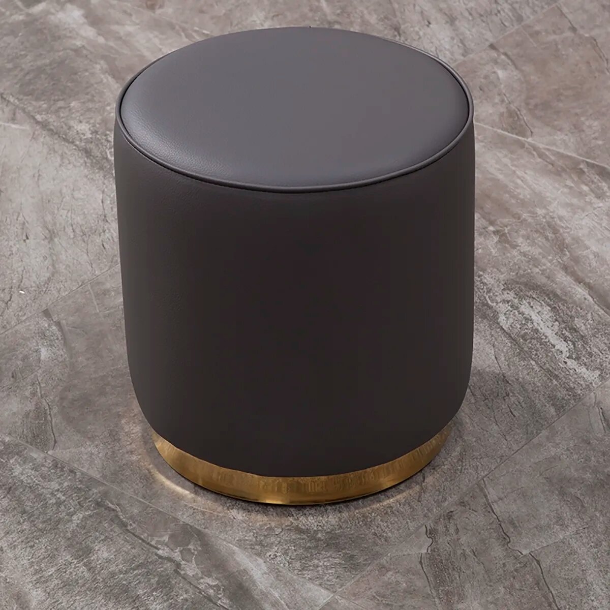 Пуф цилиндрический кожаный на металлическом основании Leo (темно-серый широкий средний 40*40 см)