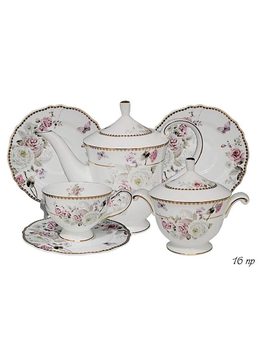 Чайный сервиз 14 предметов Lenardi Пионы 200 мл фарфор