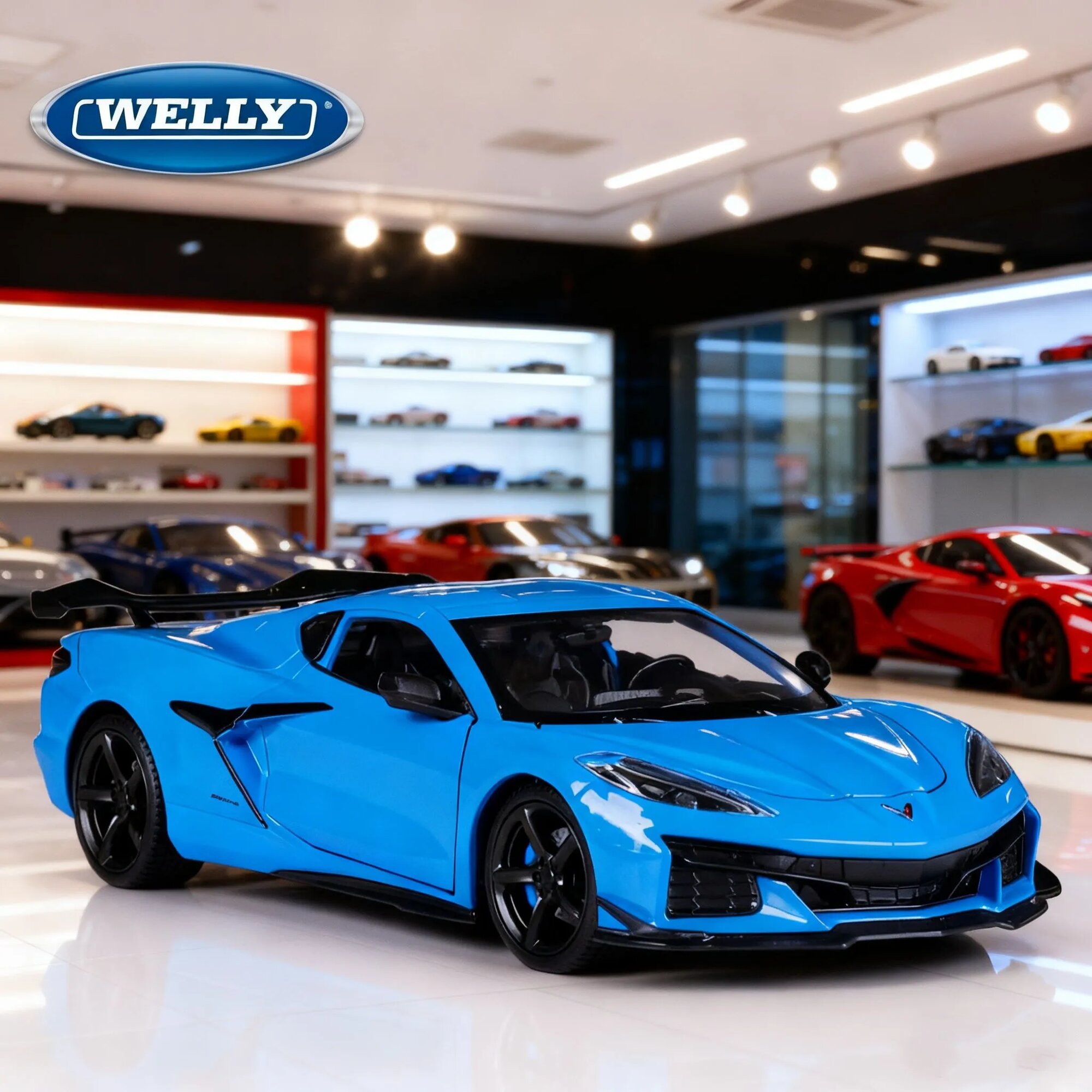 Миниатюрная модель автомобиля из литого металла 2023 Шевролет Корвет Z06 модель автомобиля Игрушки 1:24 2023 Chevrolet Corvette Z06, WELLY