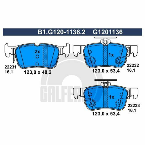 Комплект задних тормозных колодок Galfer B1G12011362 для Ford Galaxy, Kuga II, Mondeo V, S-MAX