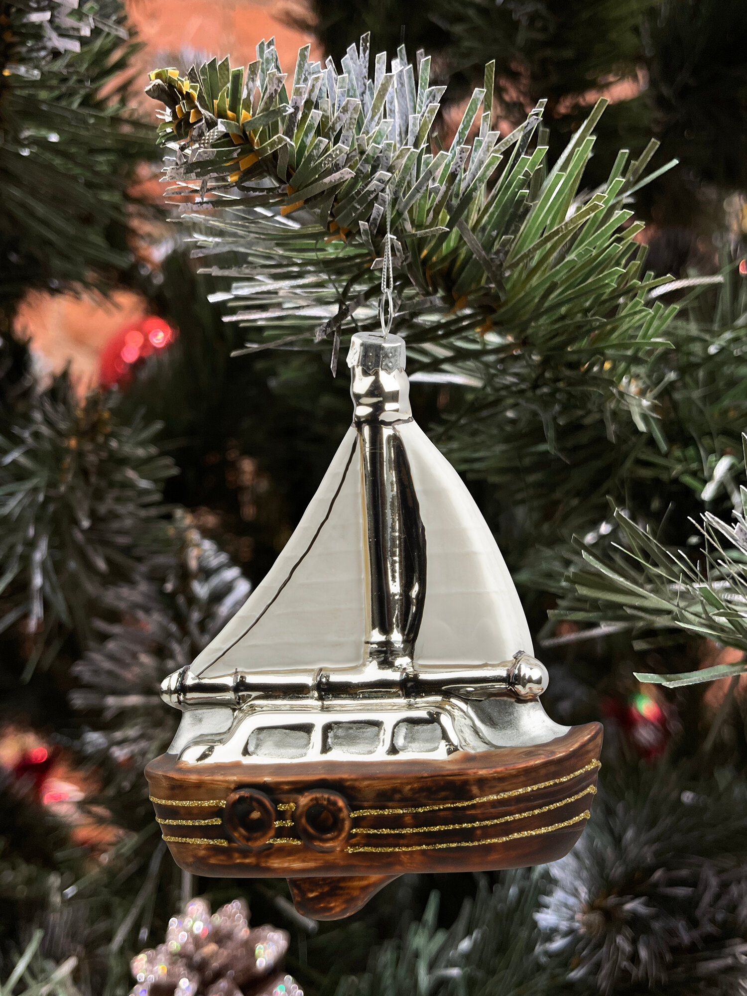 Стеклянные новогодние елочные игрушки "UltraMarin" 192-LN "Кораблик"