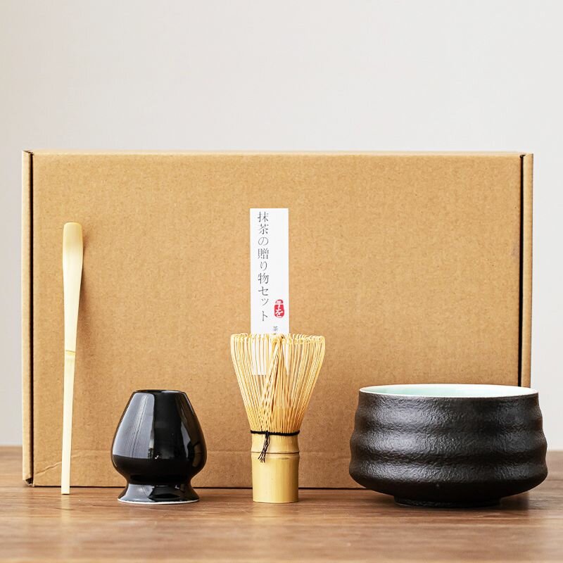 Набор для матча "Чёрный матовый", керамическая чашка, бамбуковая ложка и подставка