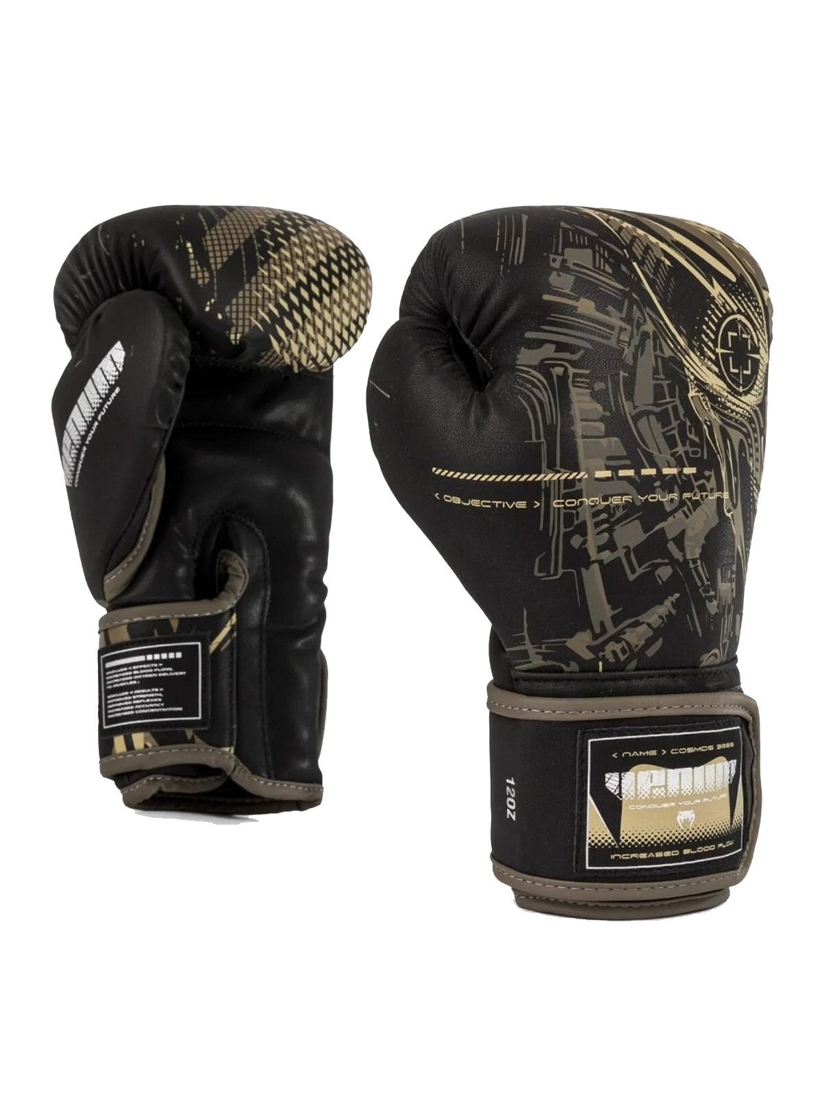 Перчатки боксерские Venum Invader Black/Sand (12 унций), искусственная кожа