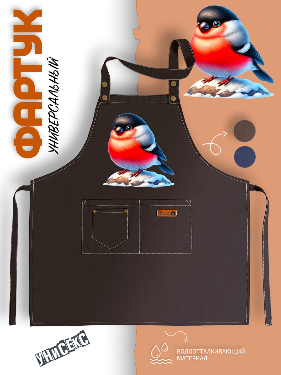Фартук кухонный снегирь уневерсальный с принтом поварской для кухни