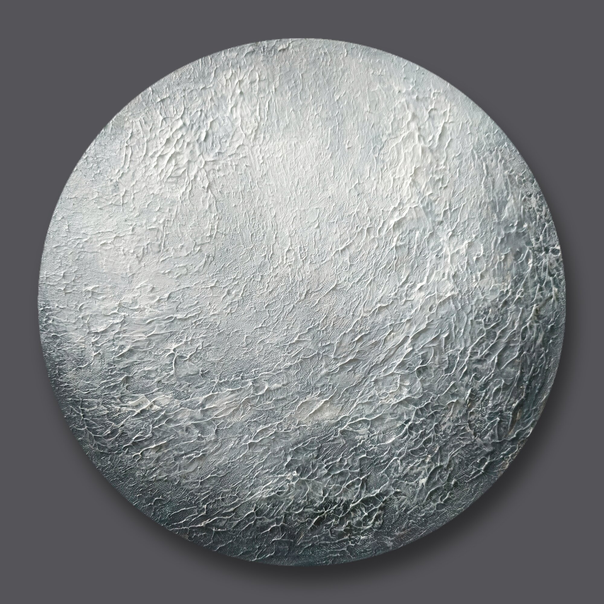 Круглая текстурная картина " Планета Церера", серая картина маслом, ручной работы