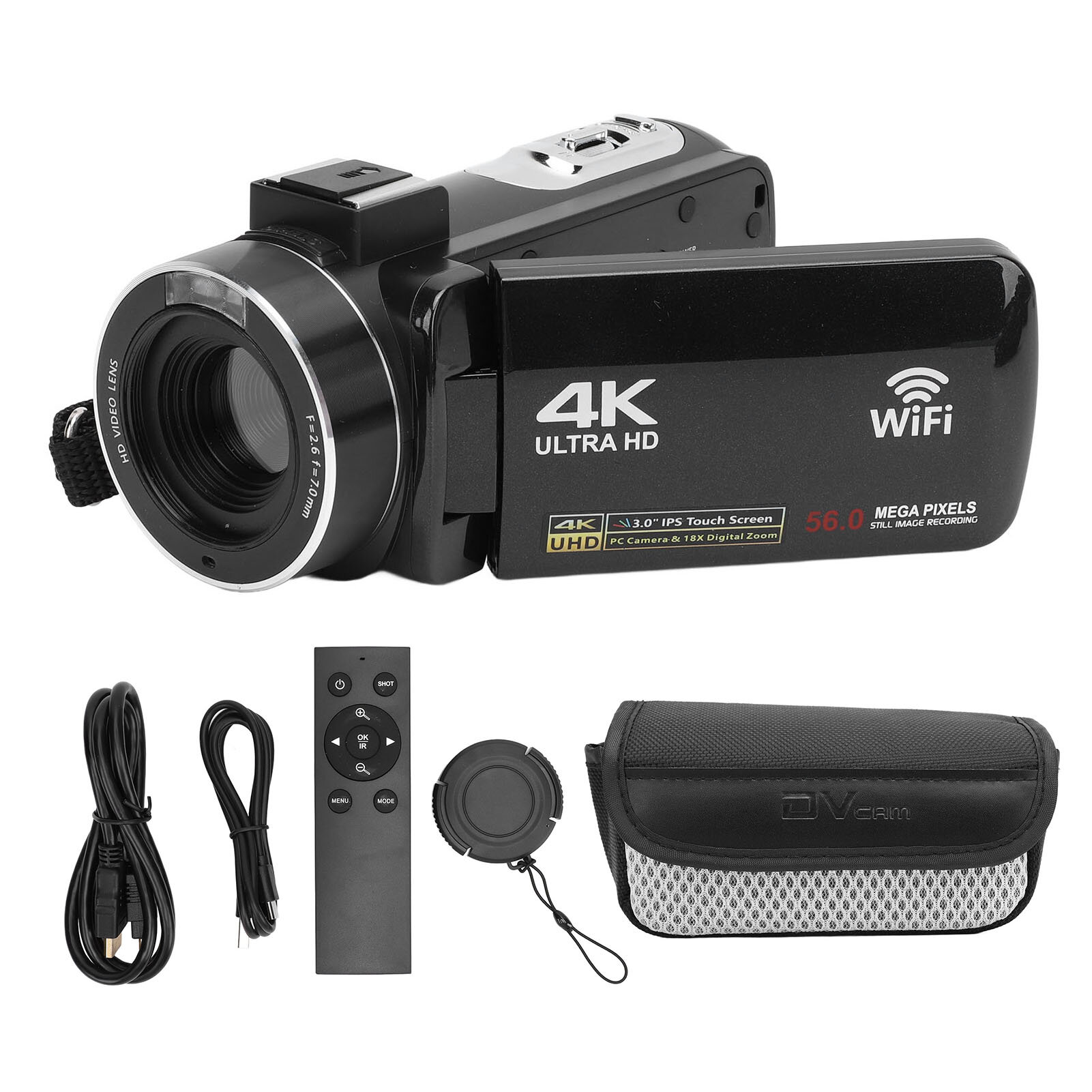 Видеокамера Camcorder 4K 56MP HD 18X цифровой Zoom 3 -дюймовый вращение сенсорный экран беспроводной цифровой видеорегистратор с удаленным для путешествий