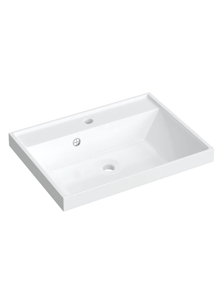 Мебельная раковина Madera Classica 60 встраиваемая, из искусственного мрамора, раковина для ванной, со сливом-переливом, белая, прямоугольная