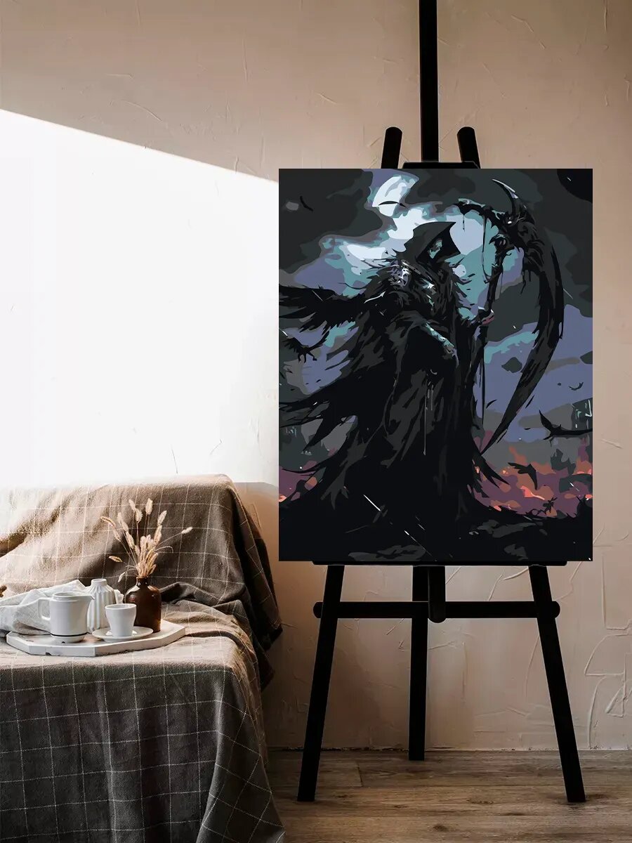 Картина по номерам Образ Смерти с Косой Тьма Ночь Тень Жнец