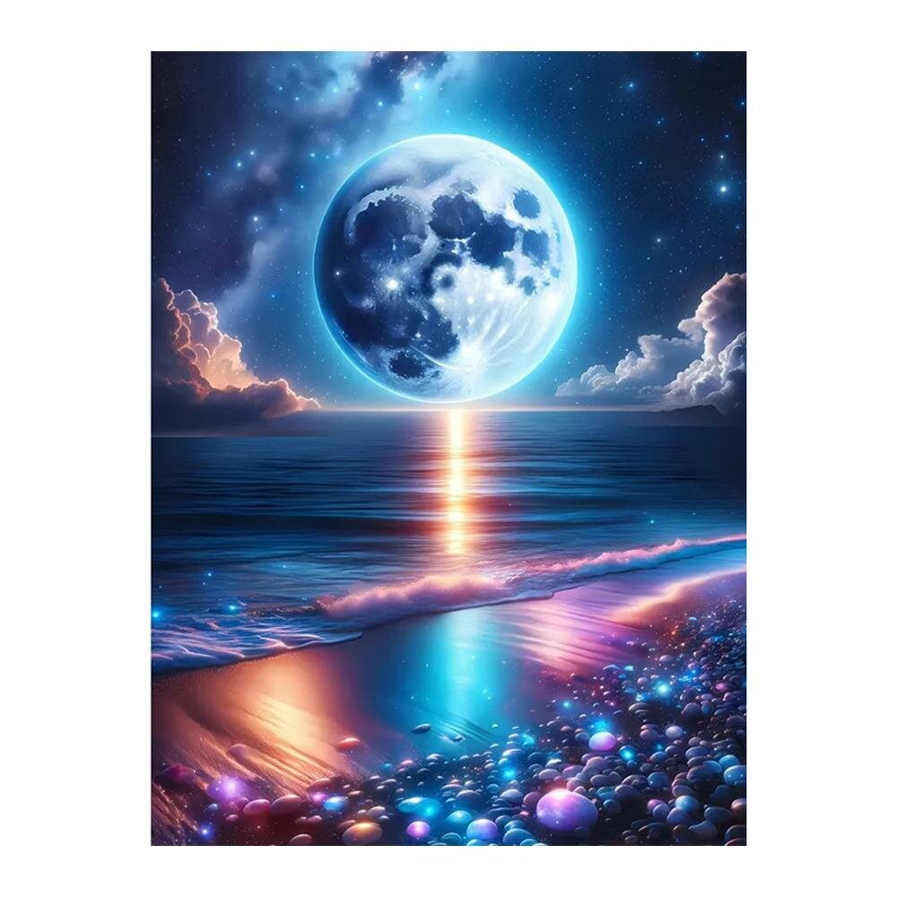 Алмазная мозаика Картина стразами "Луна за облаками" 30x40 без подрамника