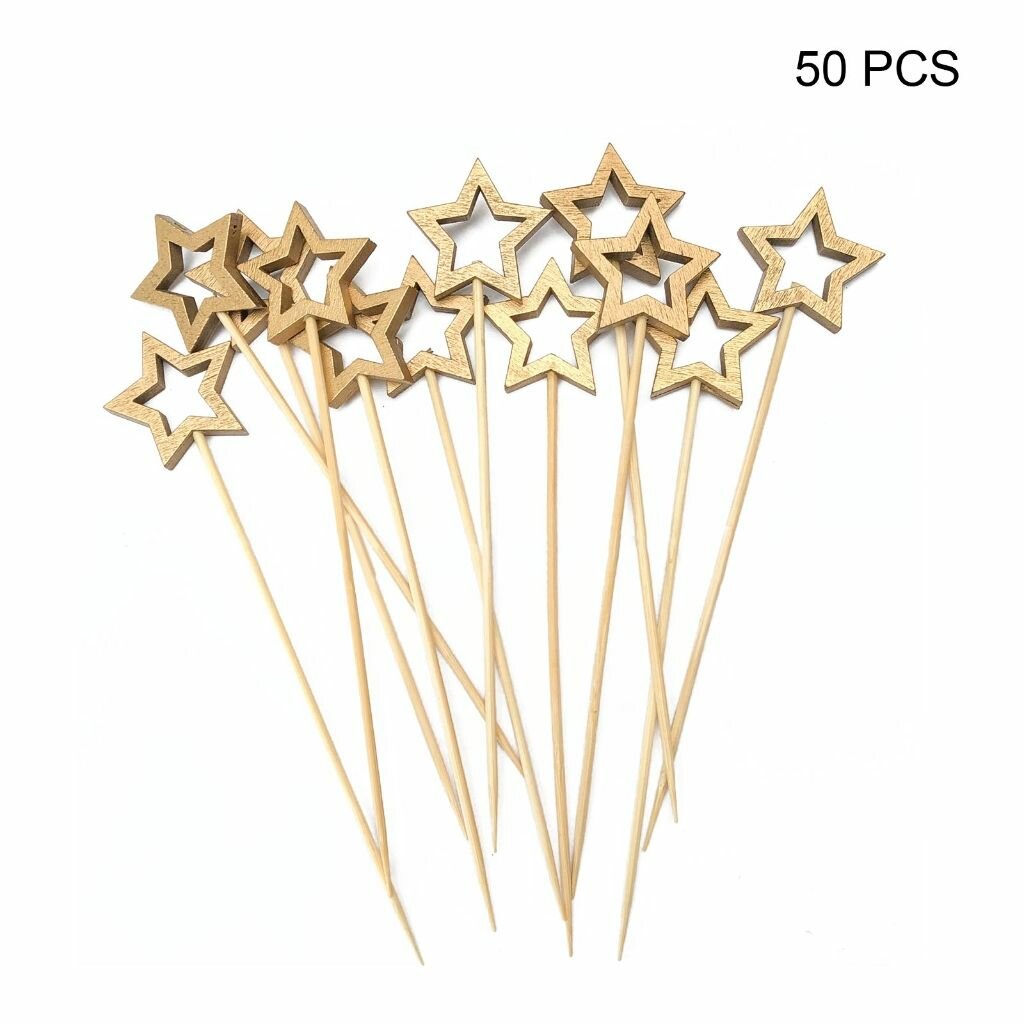 Натуральные бамбуковые шпажки с пентаграммой для барбекю, закусок, фруктов, гриля, мини-бургеров и колбас, Золото