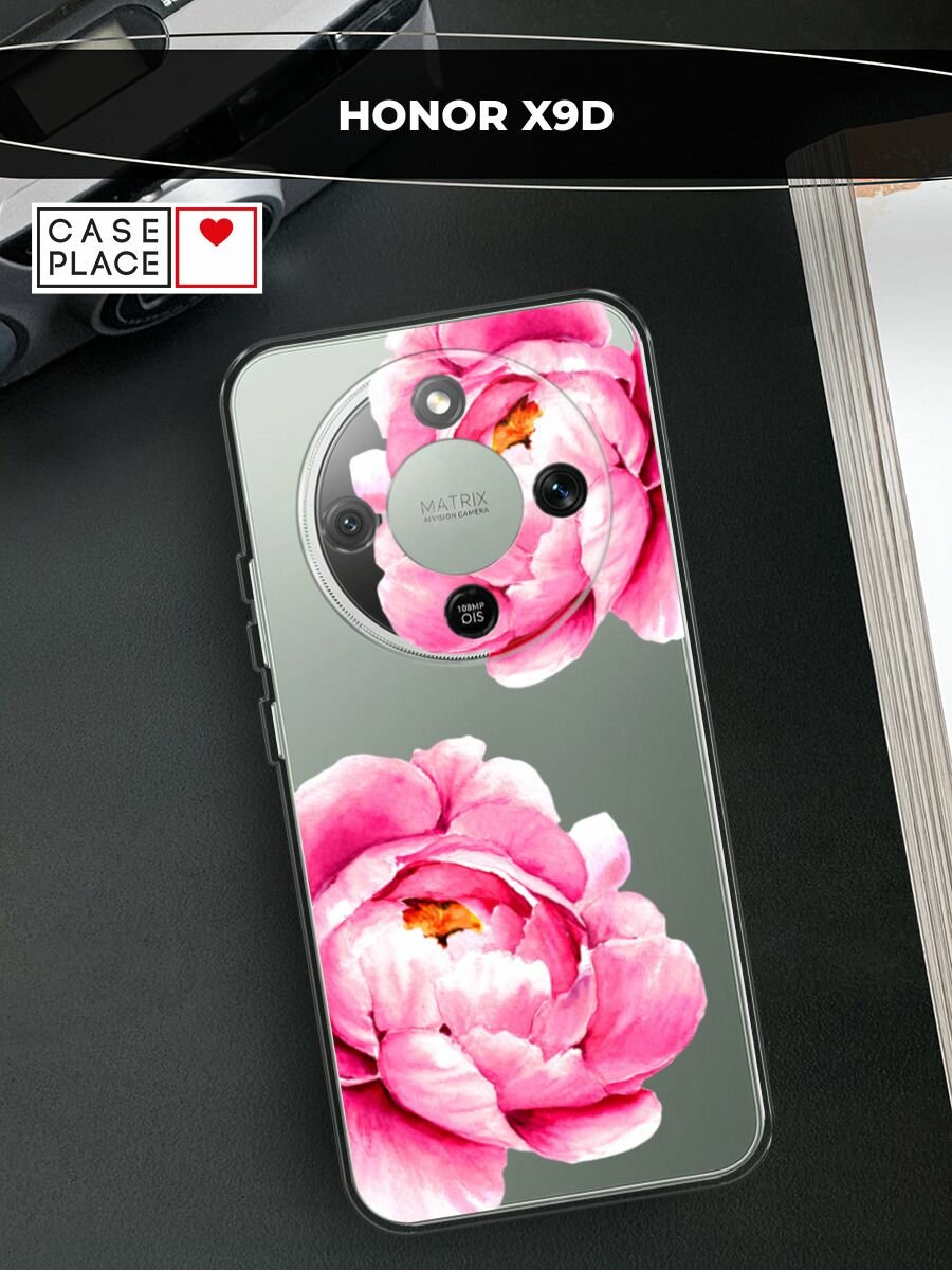 Чехол на Honor X9d / Хонор X9d с принтом Open peonies, прозрачный