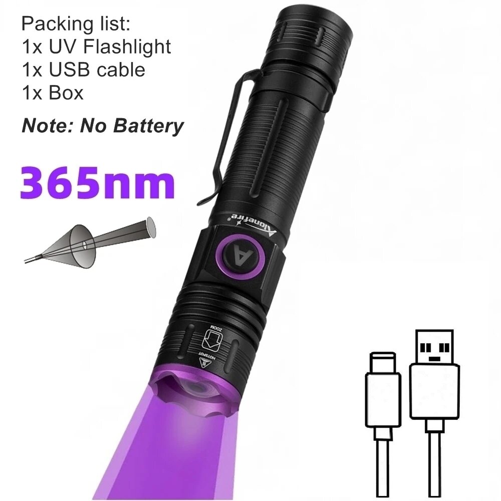 AloneFire SV85 Черный УФ-фонарь 365 нм USB 365nm-No Battery