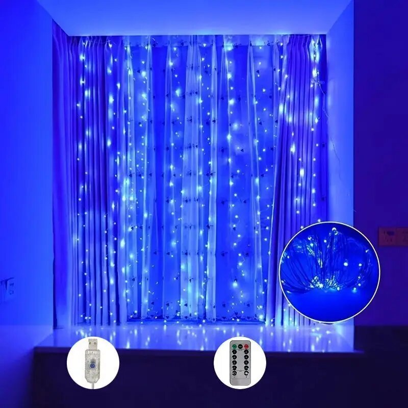 Гирлянда LED "Водопад", синий, 3x3м, 300 LED, 8 режимов