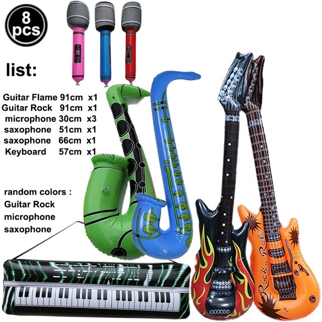 Надувной набор игрушек «Рок-звезда», надувная музыкальная гитара, пианино, саксофон и воздушные шары, украшения для вечеринки в стиле 80-х