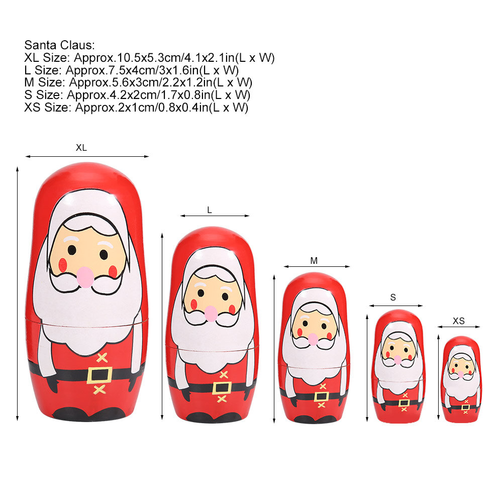 5 шт Матрешки Деревянные Хендпэинт Крисмас Сет Дом Декор Смалл Санта Клаус Русские Нестинг Доллс Материал Дерево Розмір XL 10.5x5.3см L 7.5x4см M 5.6x3см S 4.2x2см XS 2x1см