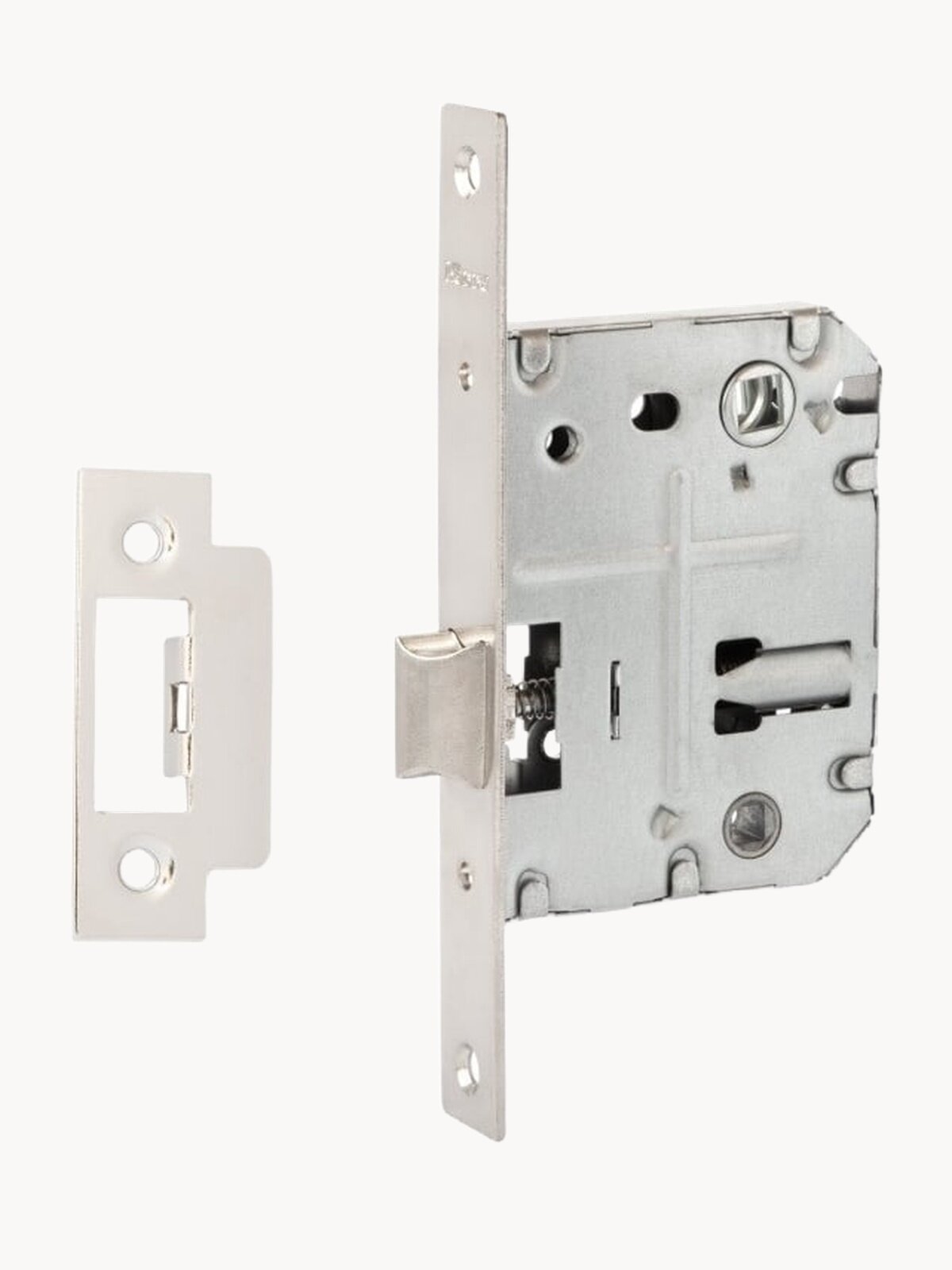 Замок врезной под фиксатор Никель для межкомнатных дверей с кевларовым язычком