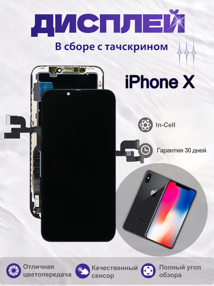 Дисплей ZY, для iPhone X, сборка с тачскрином, стекло, черный