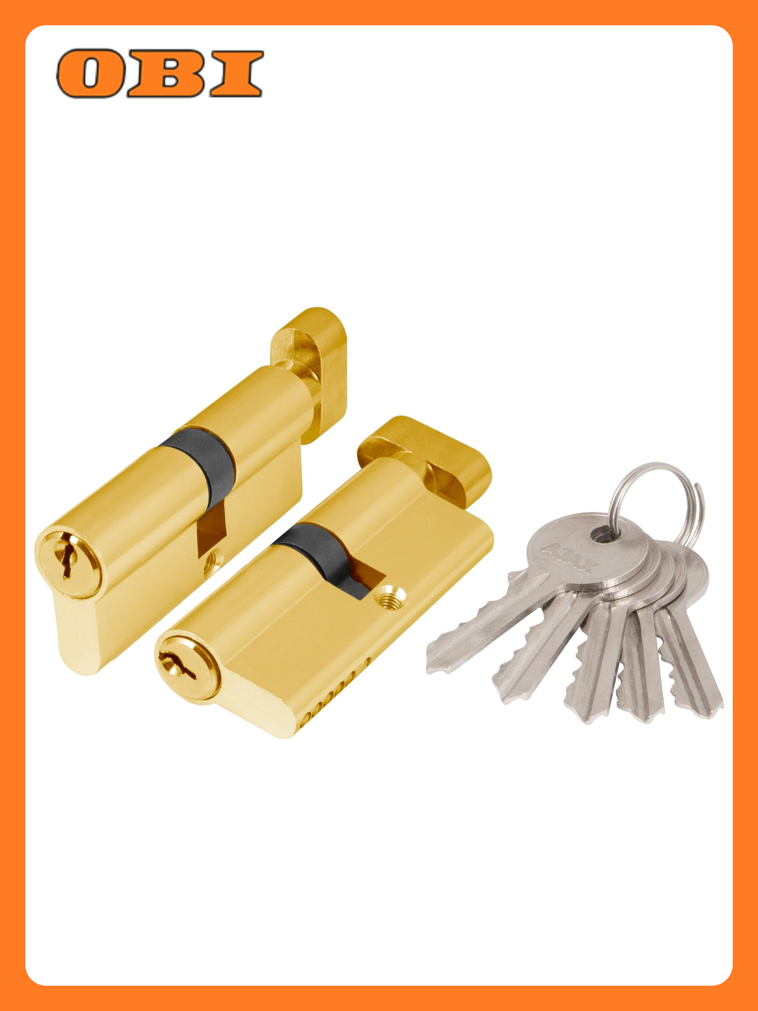 Цилиндр AJAX AX100, латунь, 70мм, 5 ключей, двусторонний, врезной, английский ключ