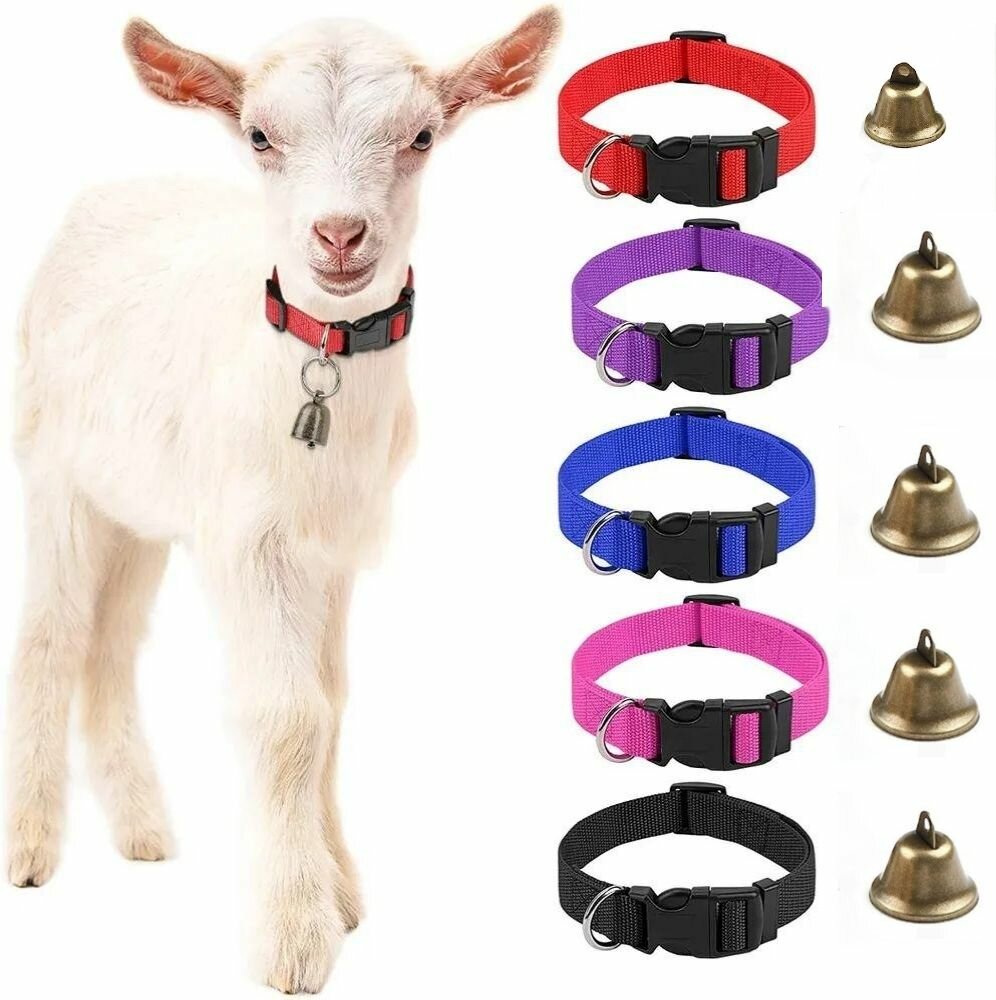 Упаковка из 5 ошейников с круглыми колокольчиками для мелких сельскохозяйственных животных, коз, овец, крупного рогатого скота