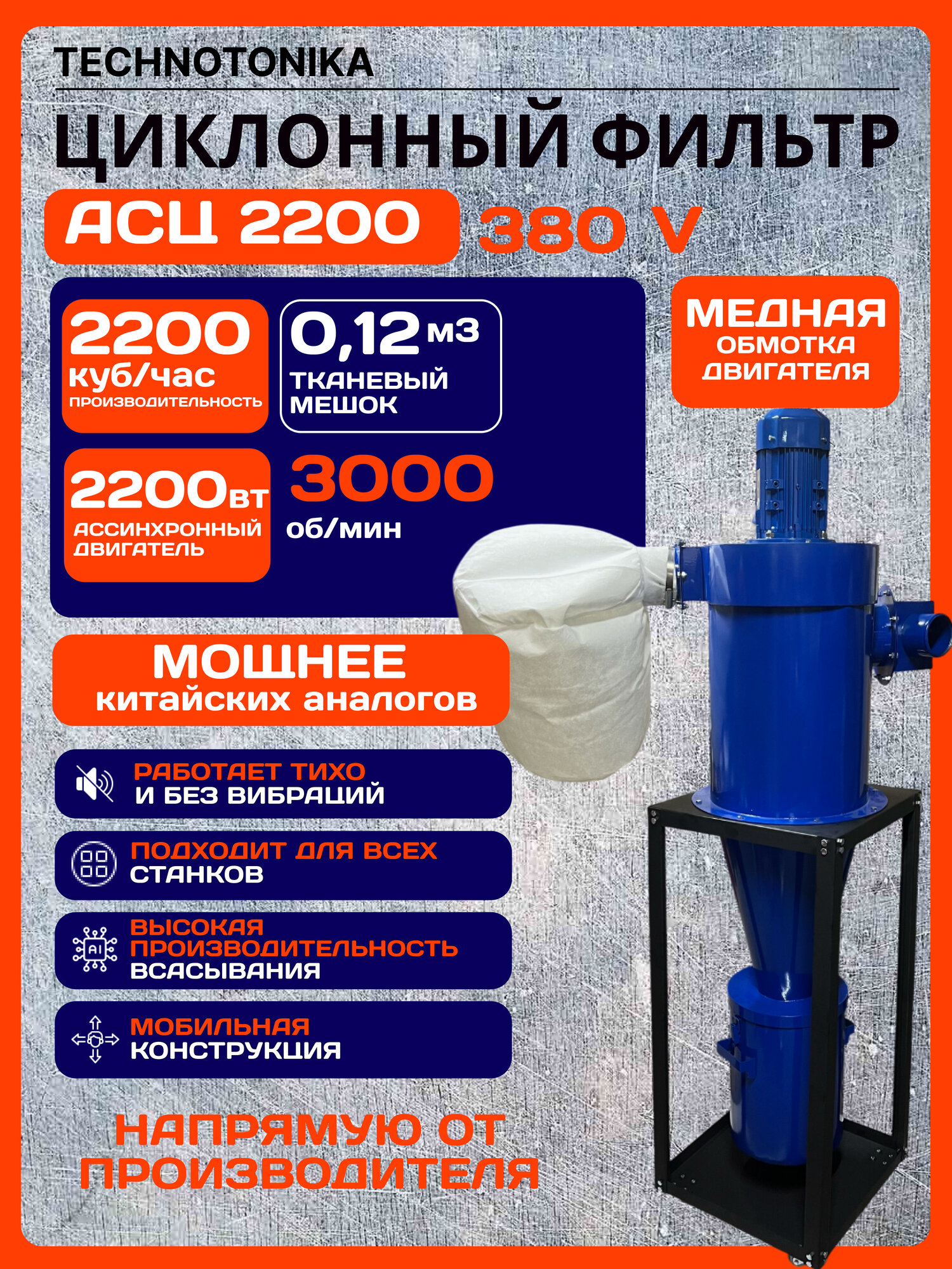 Циклон фильтр (вытяжная установка) TECHNOTONIKA АСЦ-2200 2,2 кВт 380v