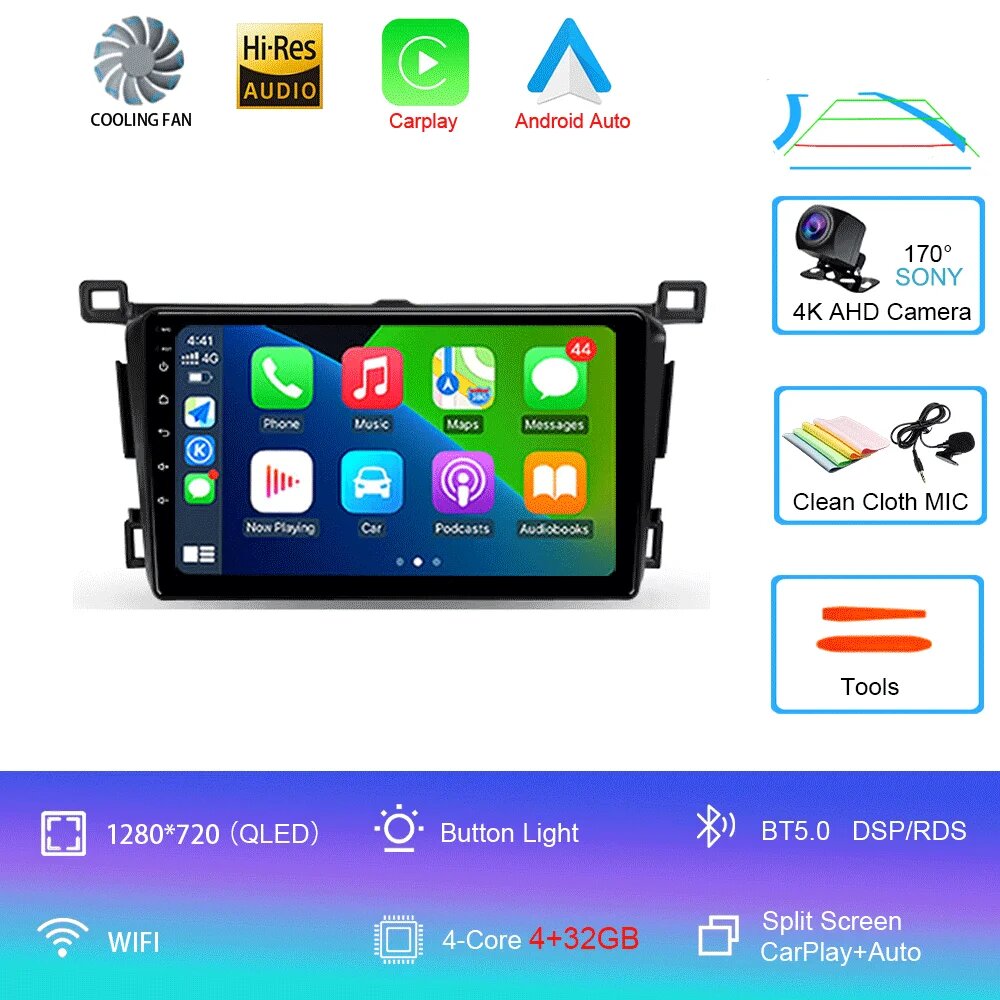Android 15 для Toyota RAV4 Rav 4 2013 2014 2015-2019 Carplay Автомагнитола GPS-навигация DSP 360 Камера 2 Din Видео Стерео 4G 32G AHD