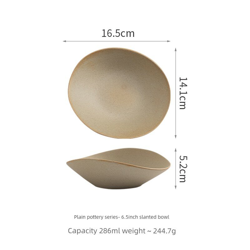 Керамическая глубокая тарелка из неокрашенной глины, нерегулярной формы, в стиле ретро, для салата, десерта, холодных